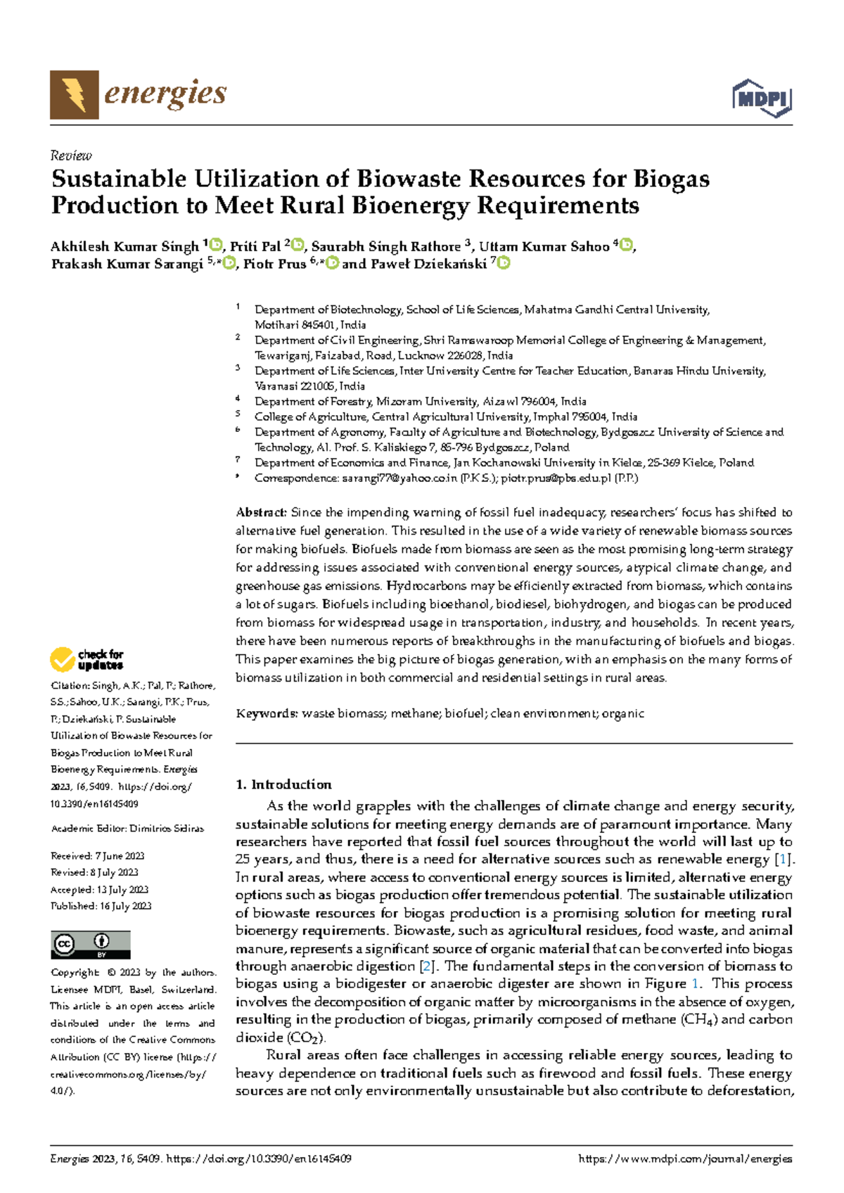 Sustainable Utilization of Biowaste Resources for Biogas Production to ...