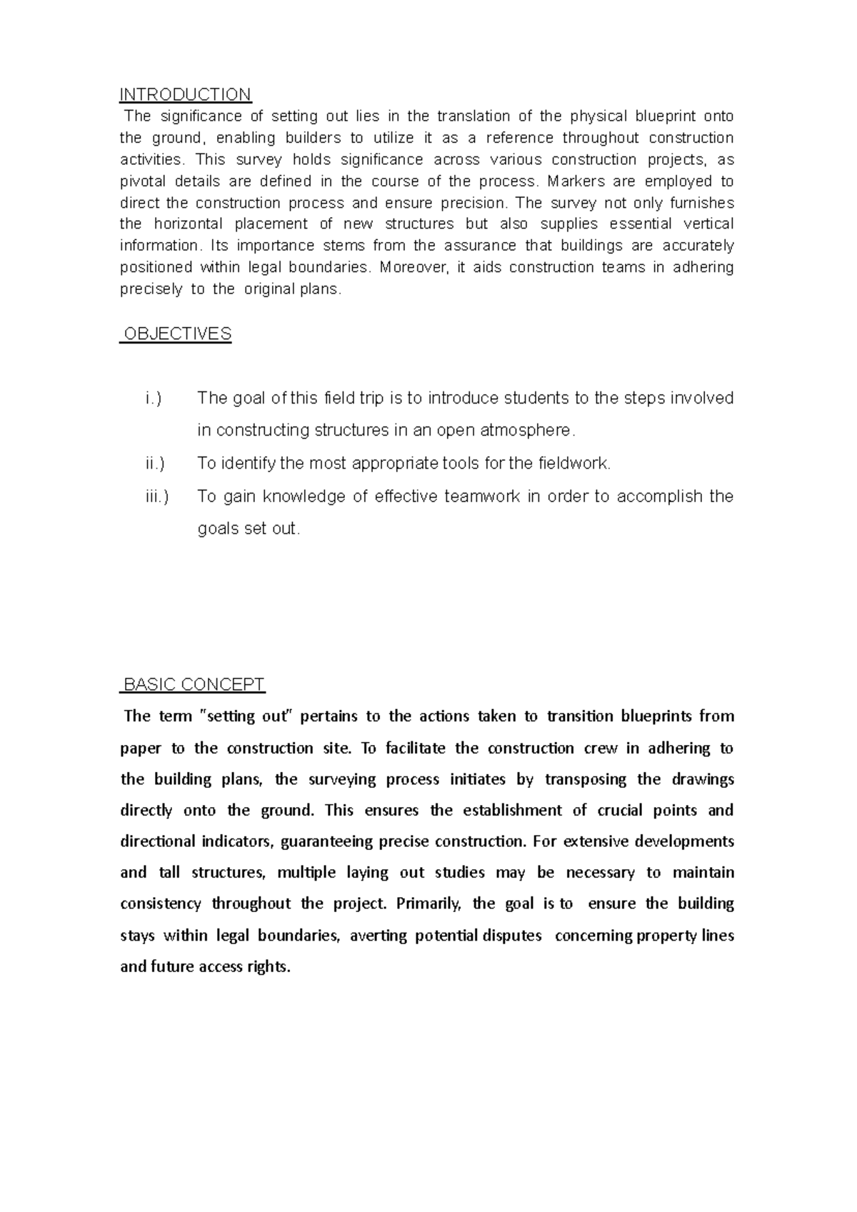 Ecg422 lab survey 6 - setting out - INTRODUCTION The significance of ...