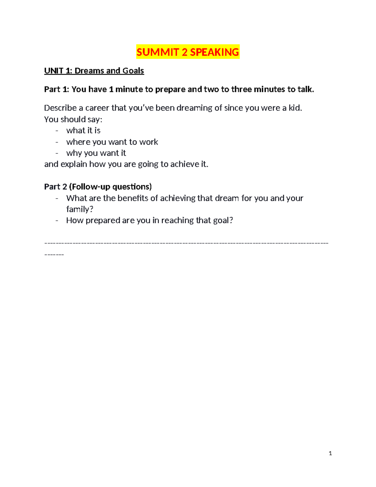 ENT503 Speaking MOCK 1: SUMMIT 2 Units Overview and Practice - Studocu