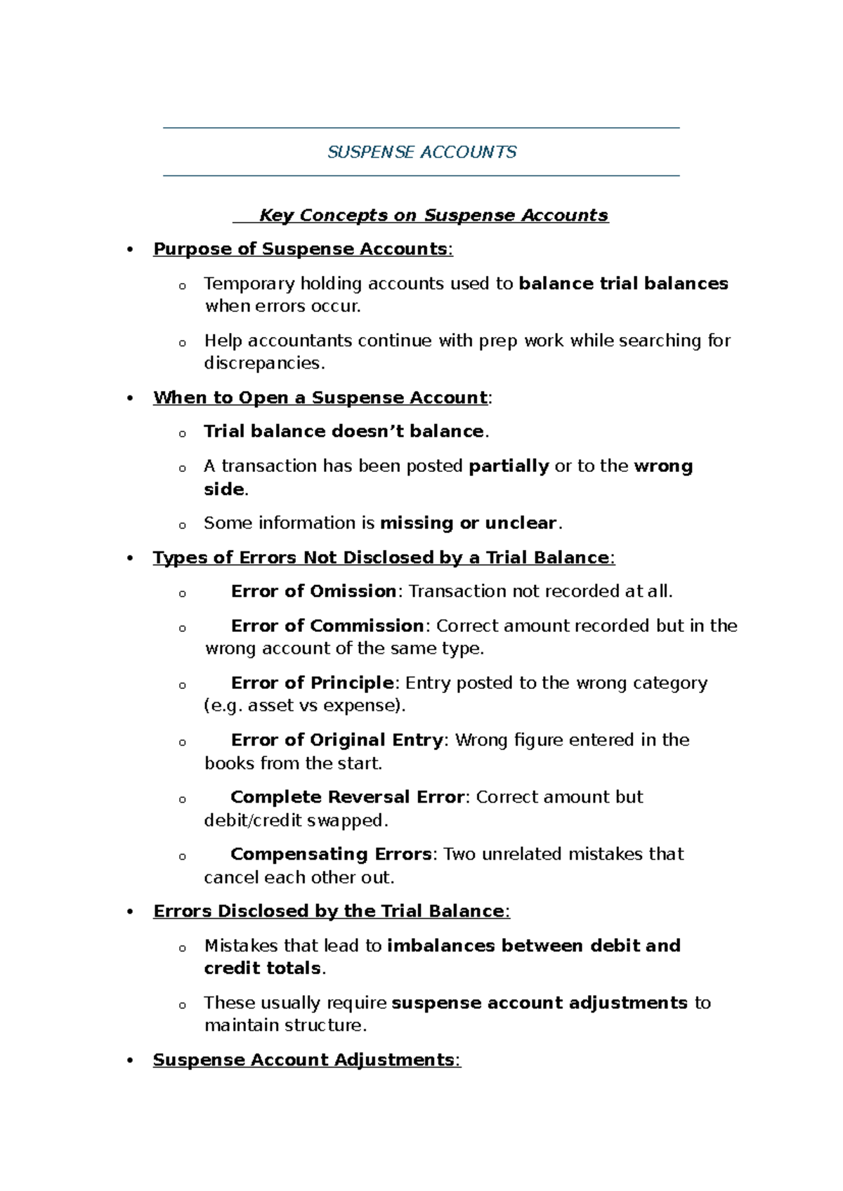 Lesson 6.3 & 6.4: Key Concepts of Suspense Accounts - Studocu