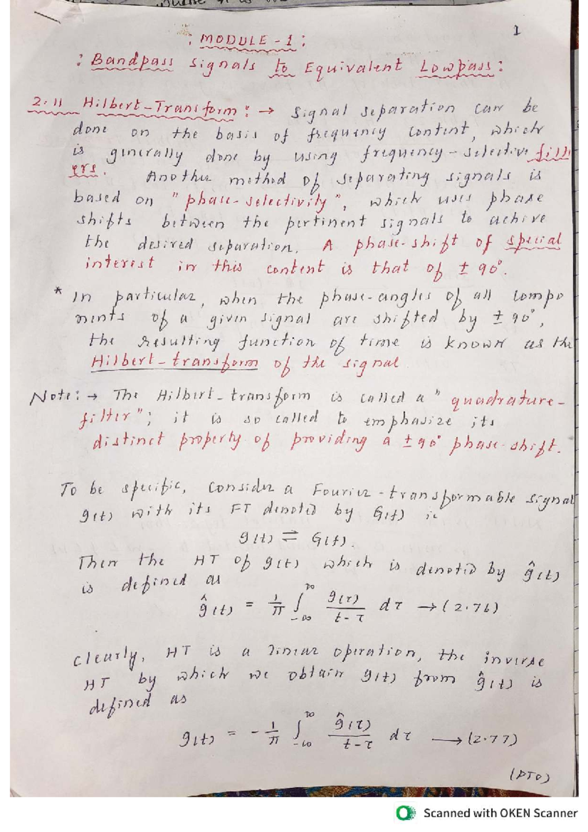 Module-01: Hilbert Transform and Bandpass Signal Analysis Notes - Studocu