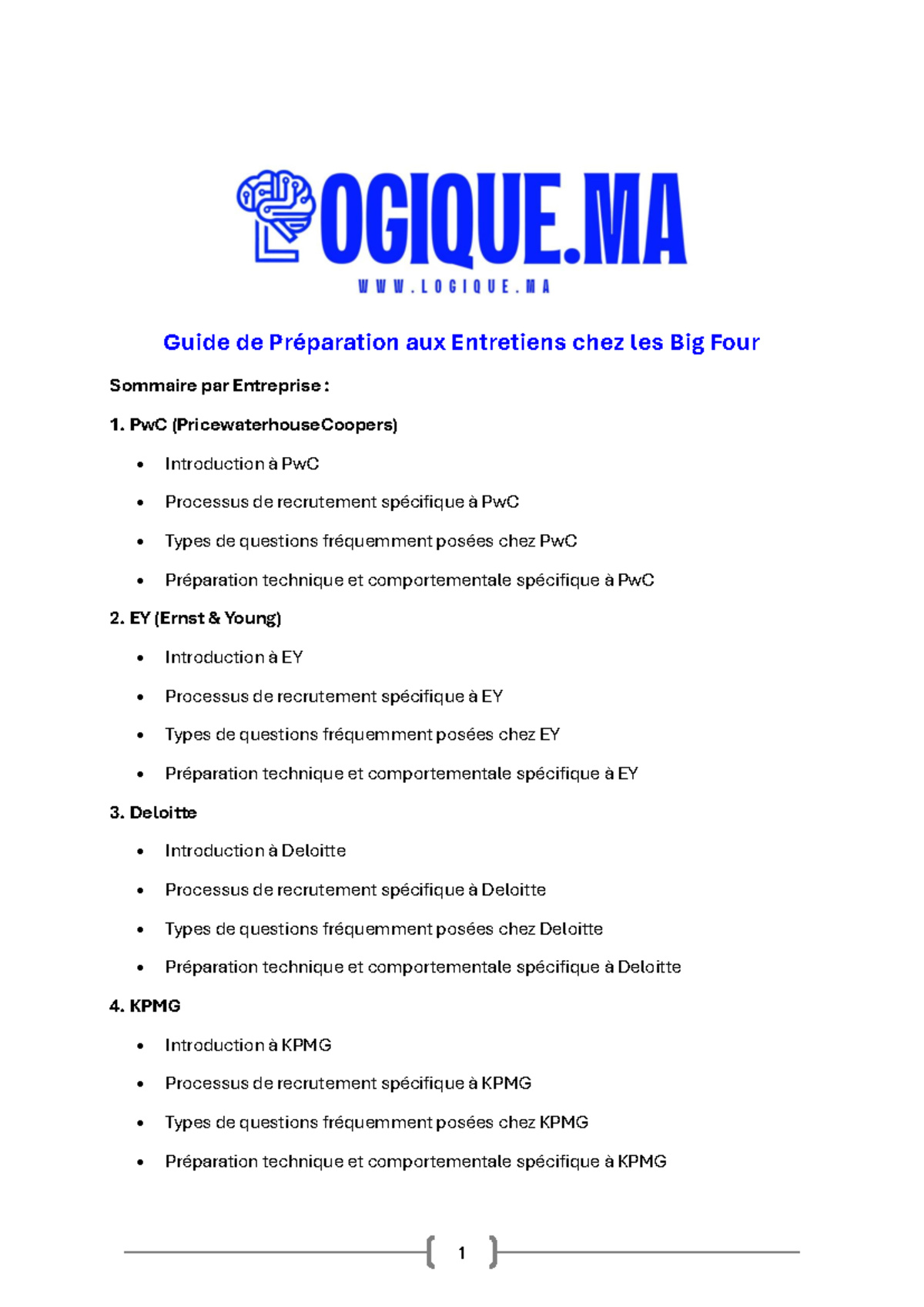 Guide de Préparation aux Entretiens Big Four : PwC, EY, Deloitte, KPMG ...