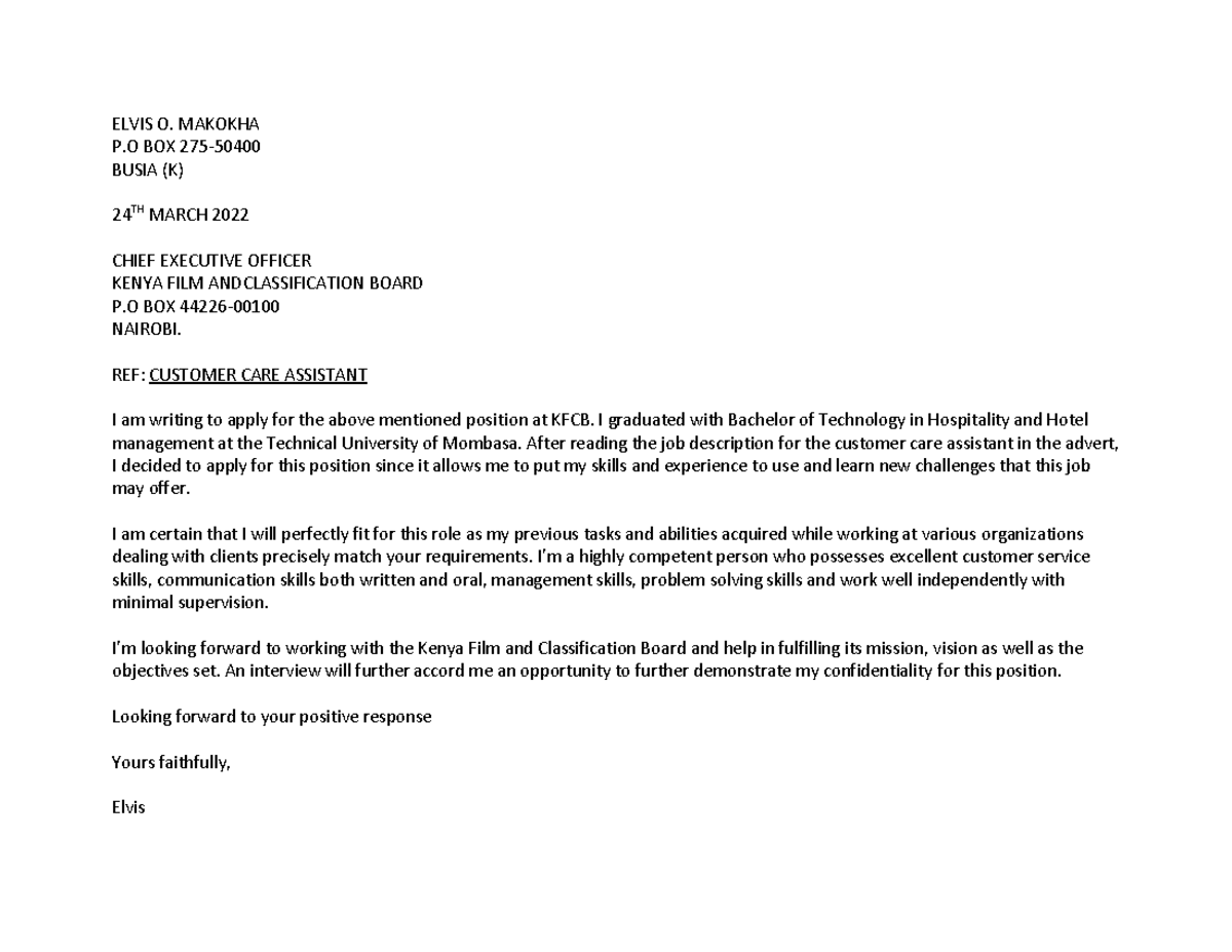 the sample of application Letter - Education Arts - Studocu