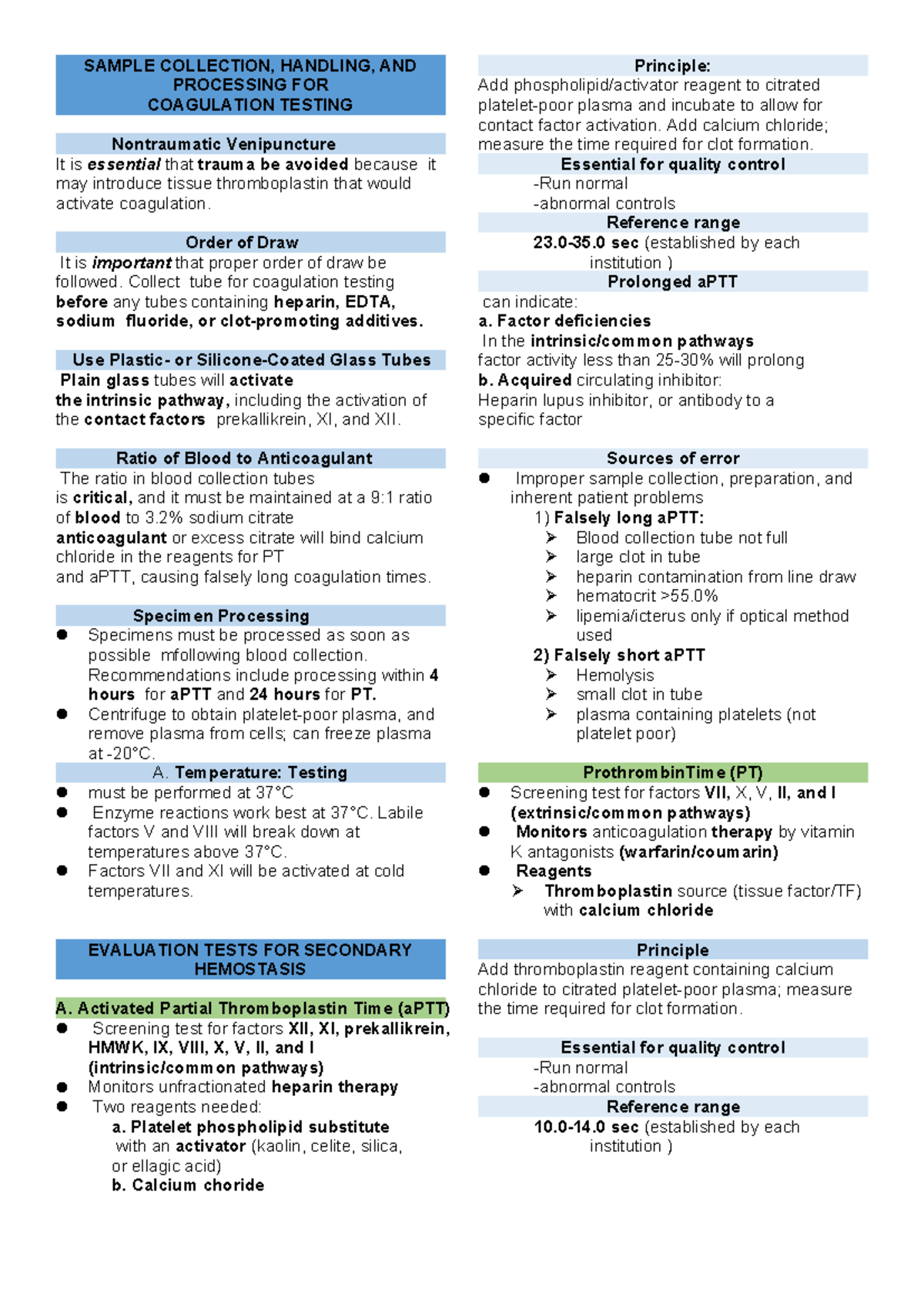 Coagulation Testing Notes - Sample Collection & Evaluation (Coag-TEST ...