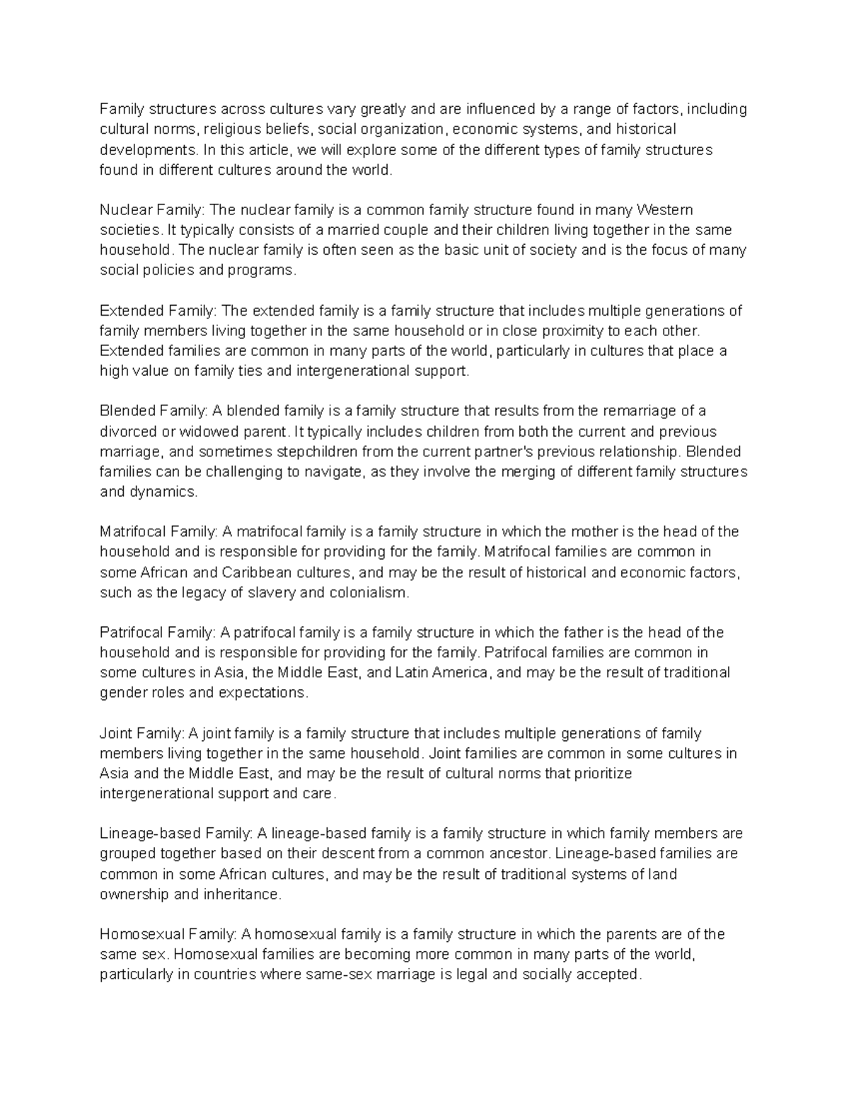 Cultural Variations in Family Structures: A Global Overview - Studocu