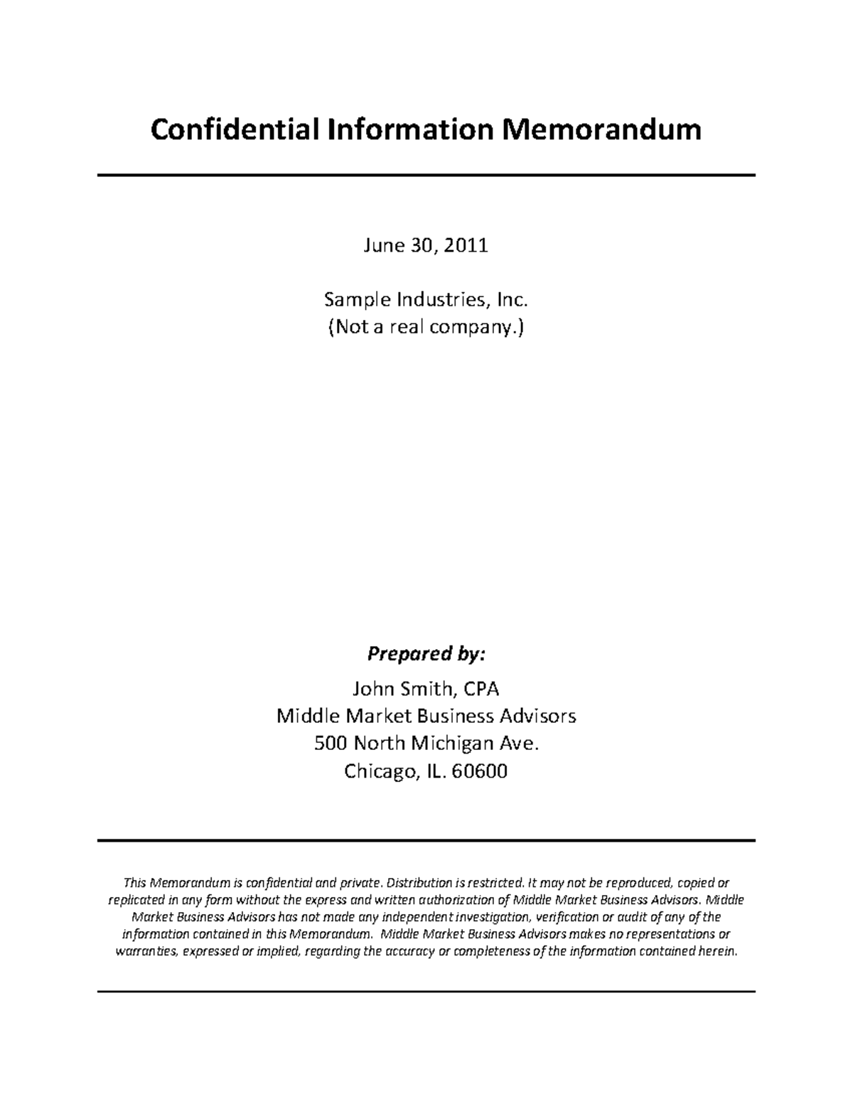 CIM 07: Confidential Information Memorandum for Sample Industries, Inc ...