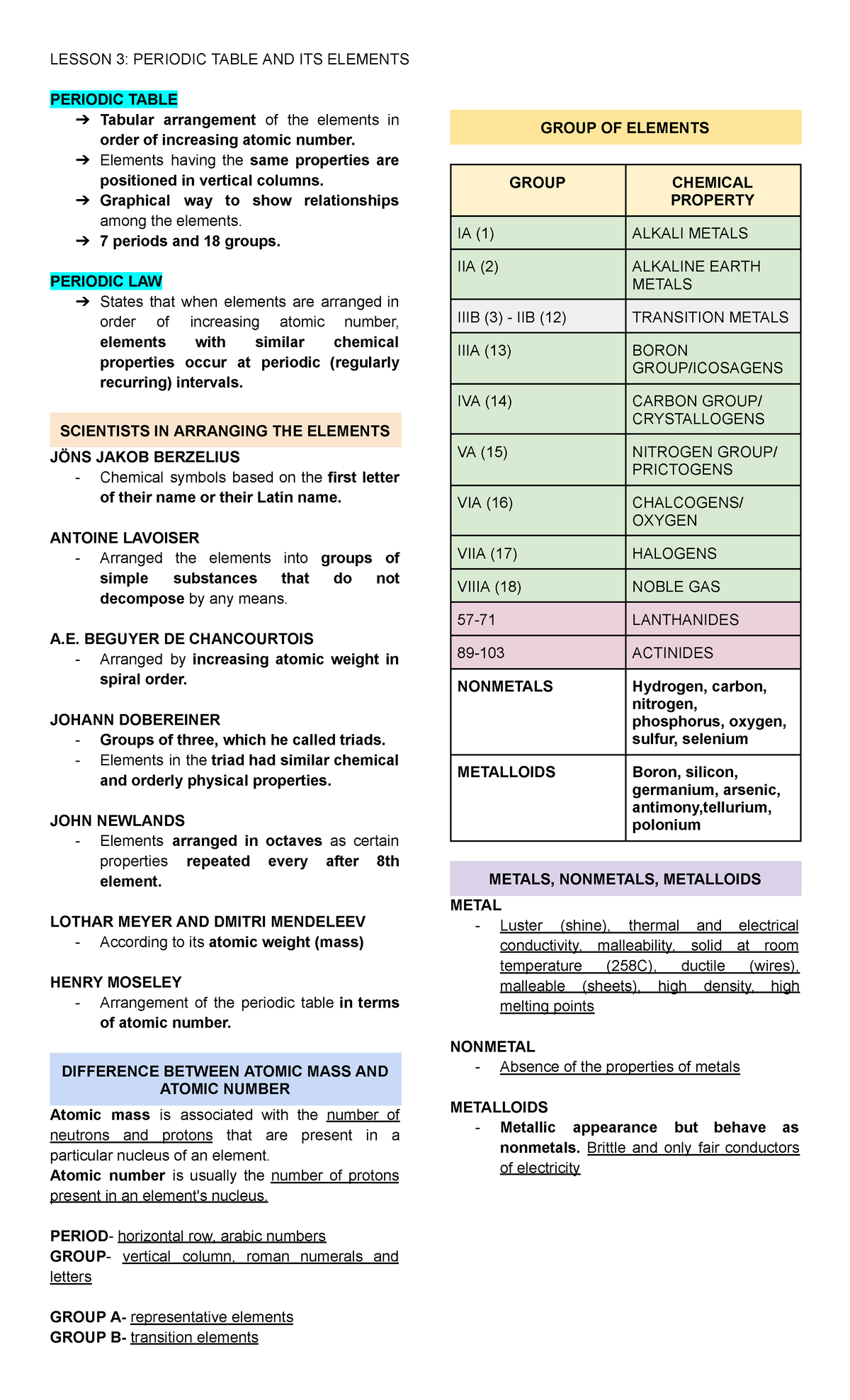 CHE 026: Lesson 3 - Periodic Table and Element Properties - Studocu