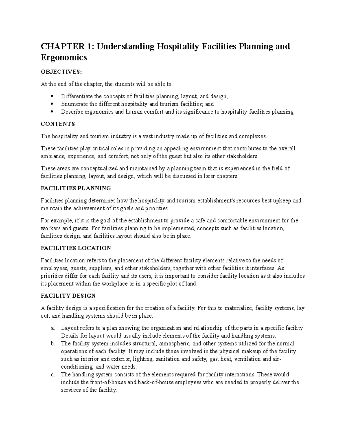 CHAP 1 Ergonomics and Facilities Planning For The Hospitality Industry ...