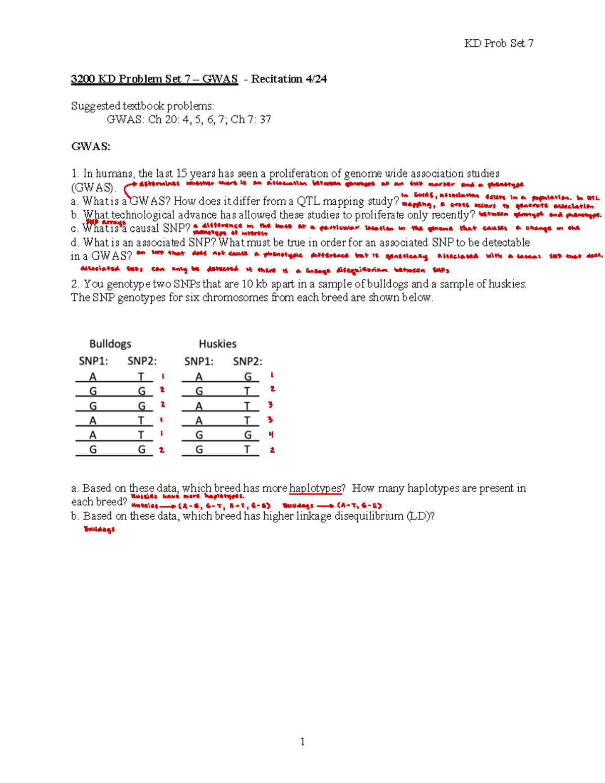 GWAS practice Problems - KD Prob Set 7 3200 KD Problem Set 7 – GWAS - Recitation 4/ Suggested ...