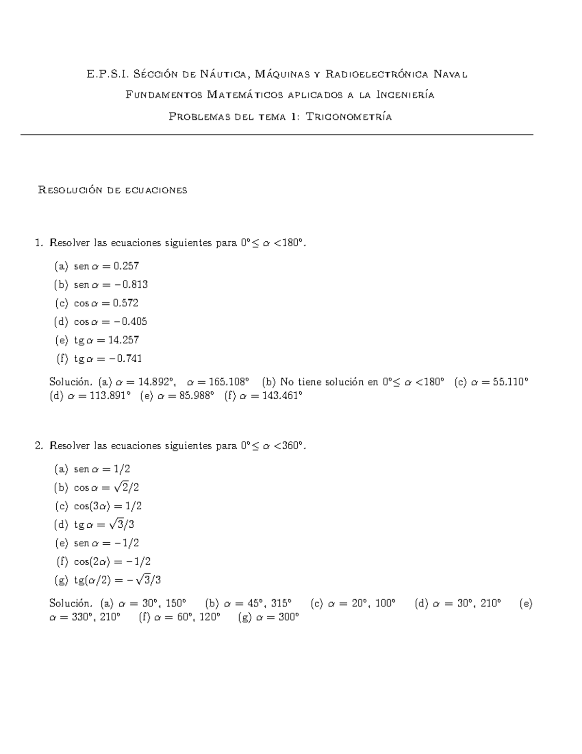 Ejercicios Tema 1: Trigonometría y Resolución de Ecuaciones - E.P.S.I ...