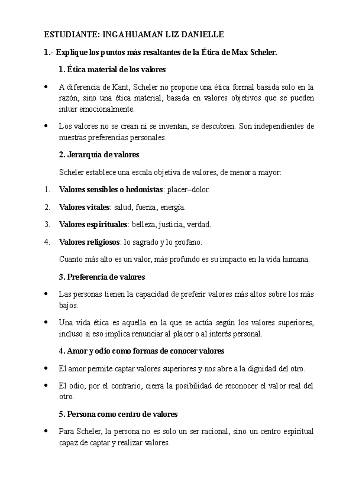Ética de Max Scheler: Puntos Clave y Jerarquía de Valores - Studocu