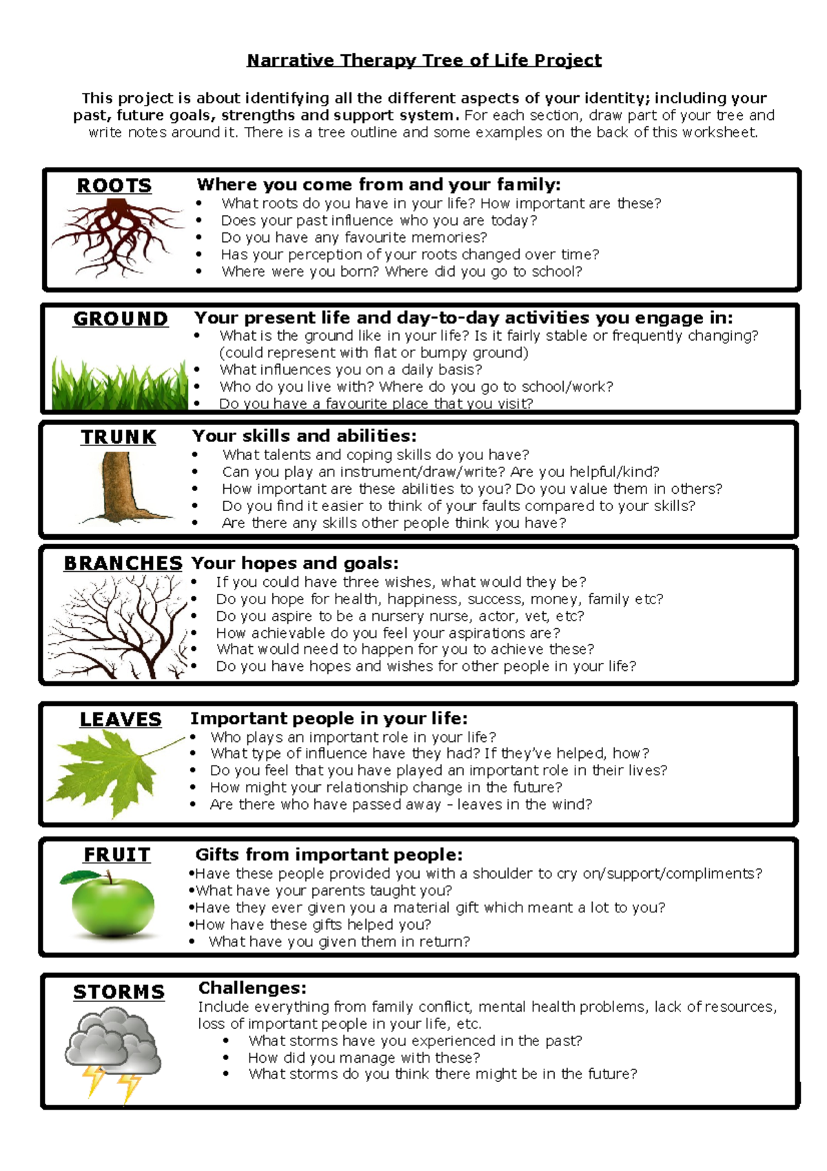 Narrative Therapy Tree of Life Project - Studocu