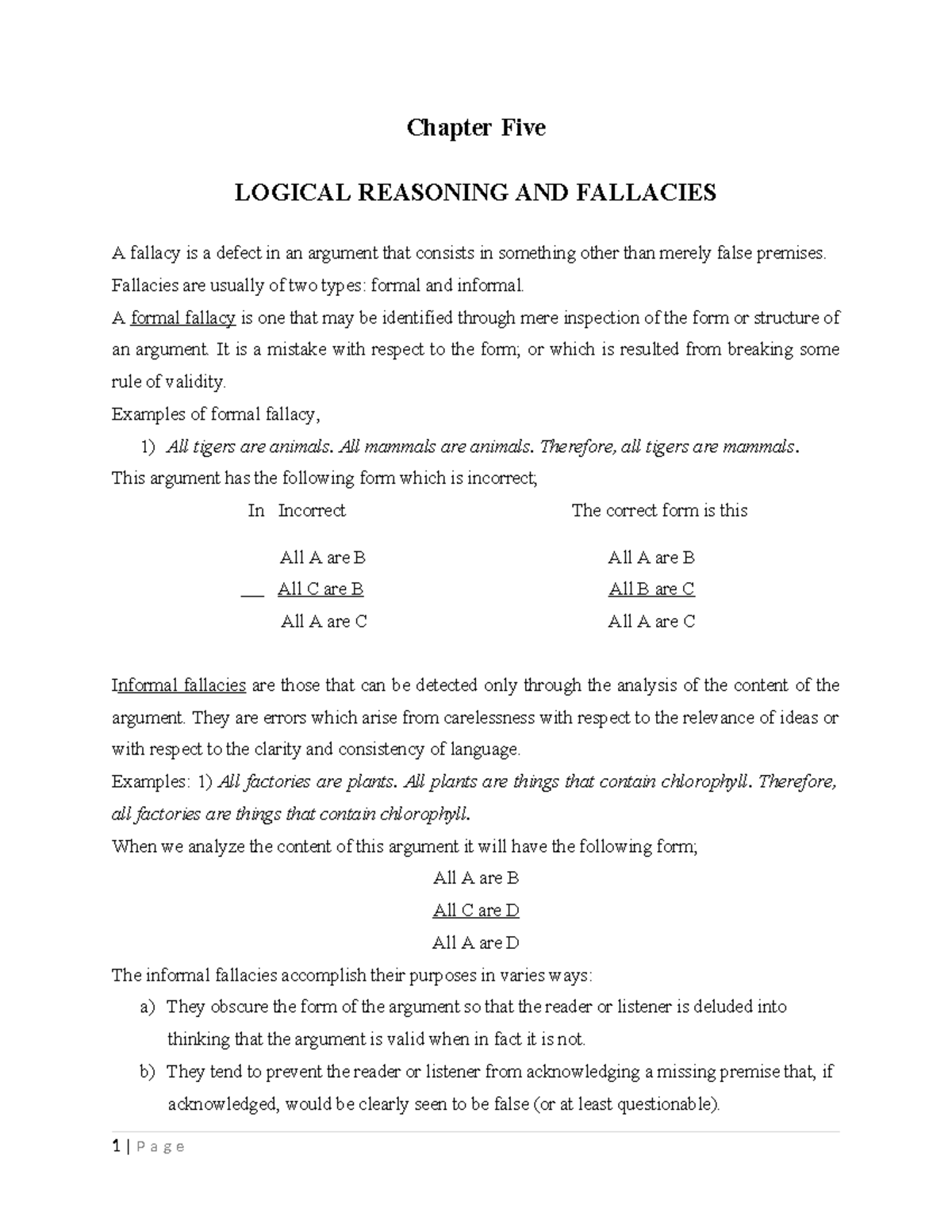 Chapter 5: Informal Fallacies in Logical Reasoning - Studocu