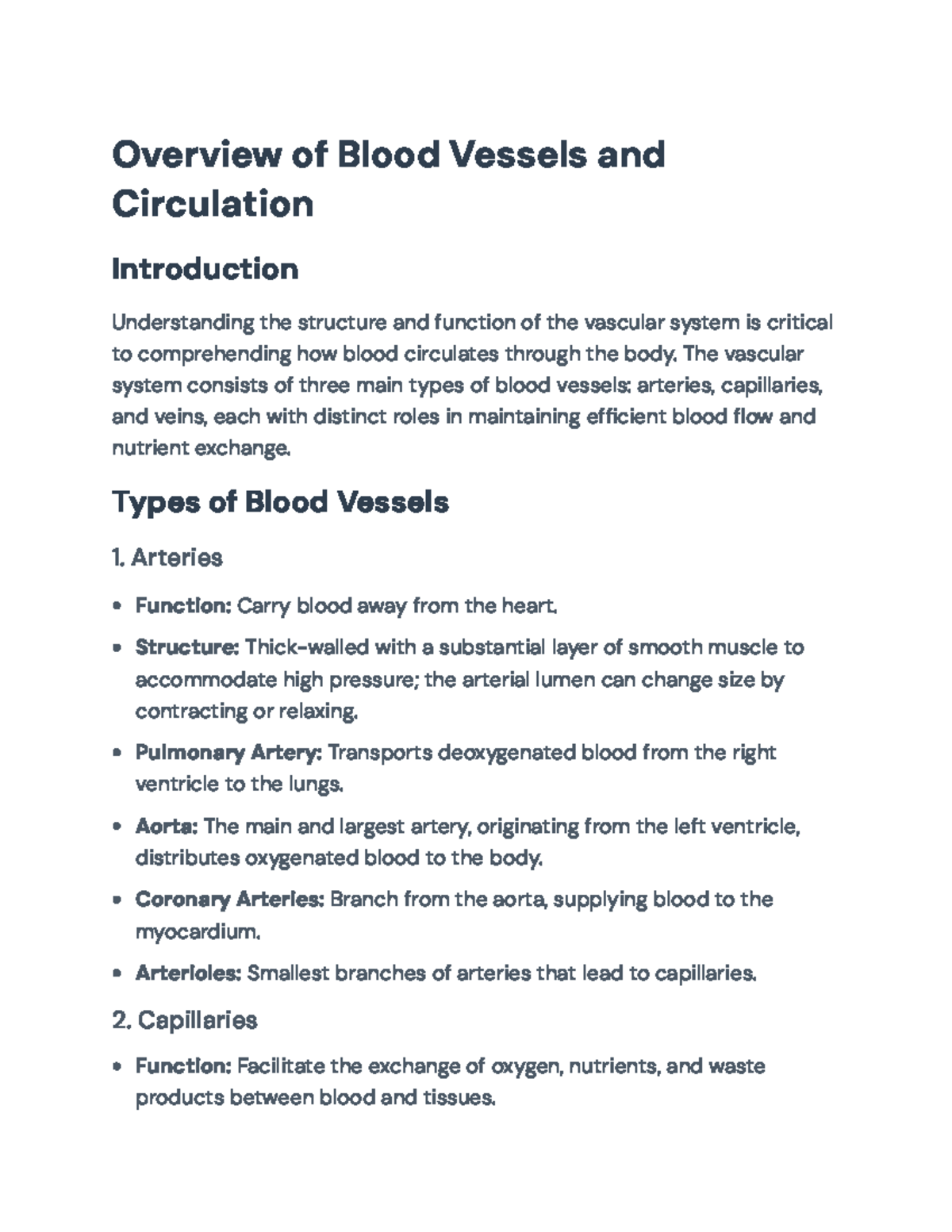 Overview of Blood Vessels & Circulation: Structure and Function ...