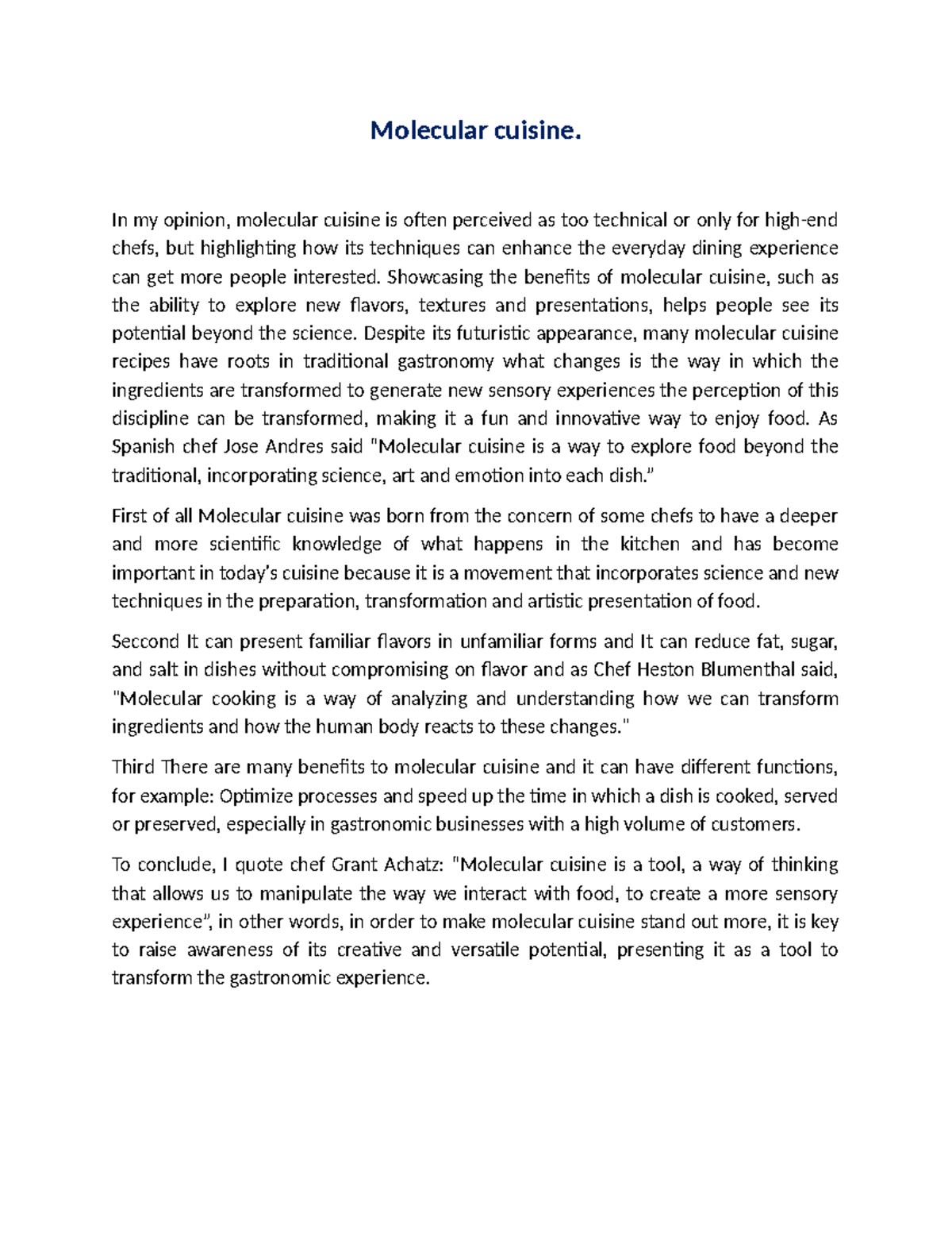 Exploring the Art and Science of Molecular Cuisine - Studocu