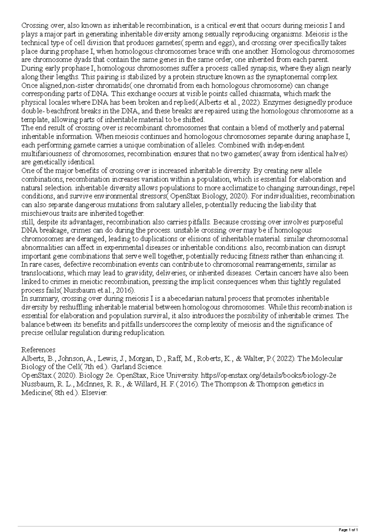 Meiosis I: The Role of Crossing Over in Genetic Diversity - Studocu