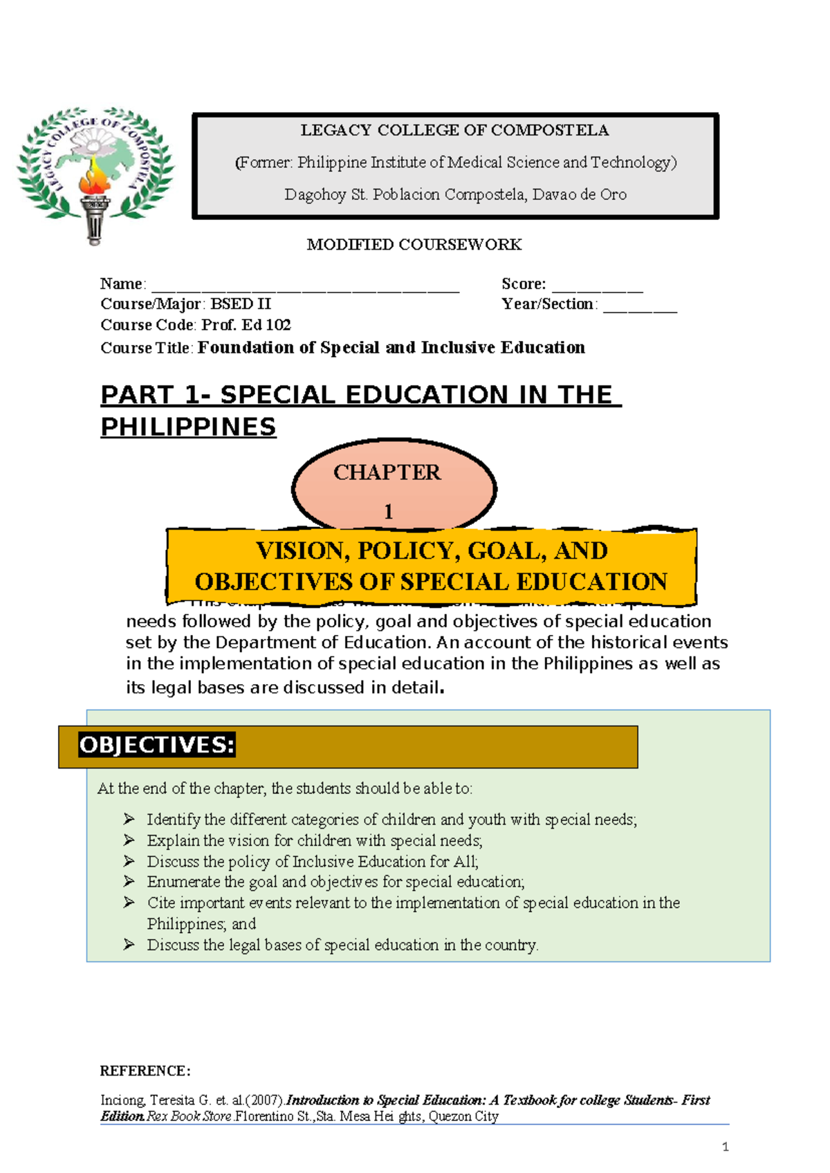 BEED 1: Foundation of Special and Inclusive Education - Chapter 1 ...