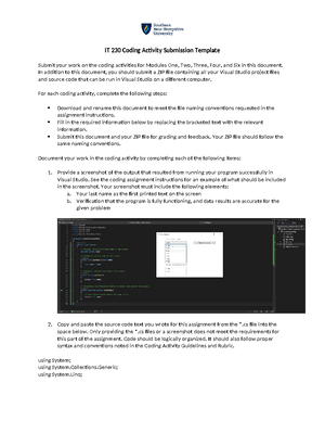 IT 230 Module Four Coding Discussion Instructions - Directions First, review the module ...