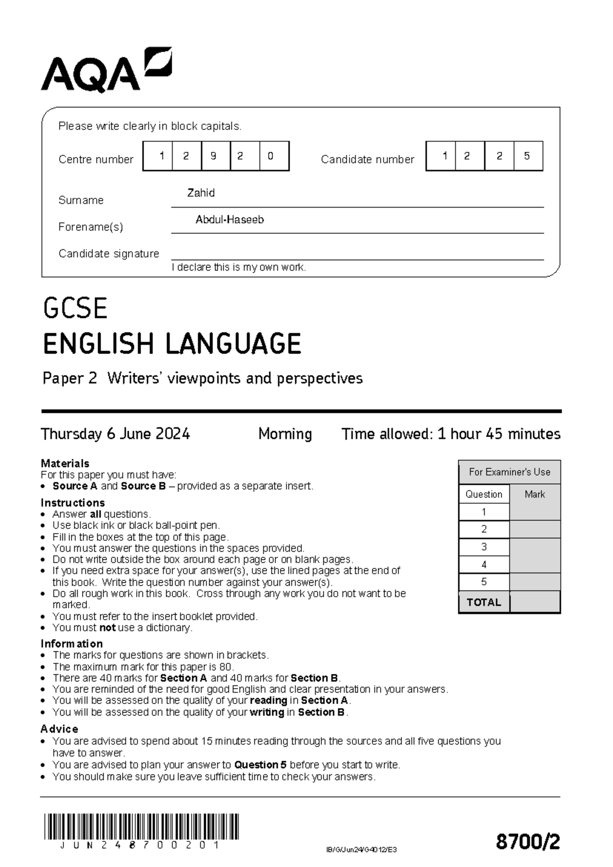 AQA GCSE English Language Paper 2: Writers’ Viewpoints (June 2024 ...