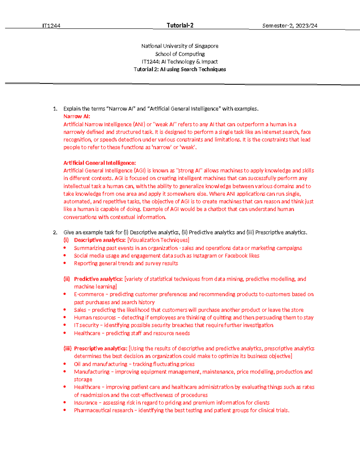 Tutorial 2 (solutions) - National University of Singapore School of ...
