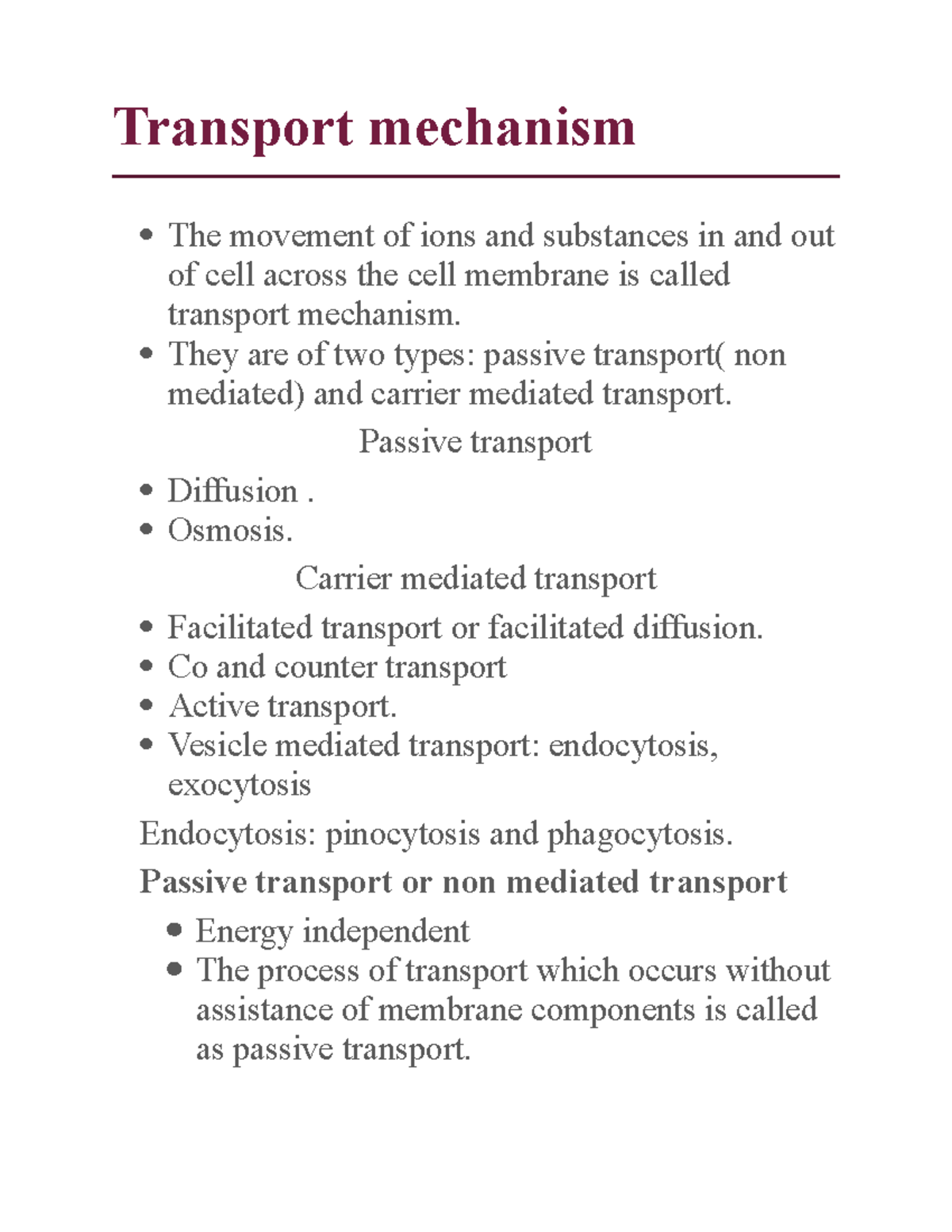 Anatomy & Physiology Lecture Notes: Transport Mechanisms Explained ...