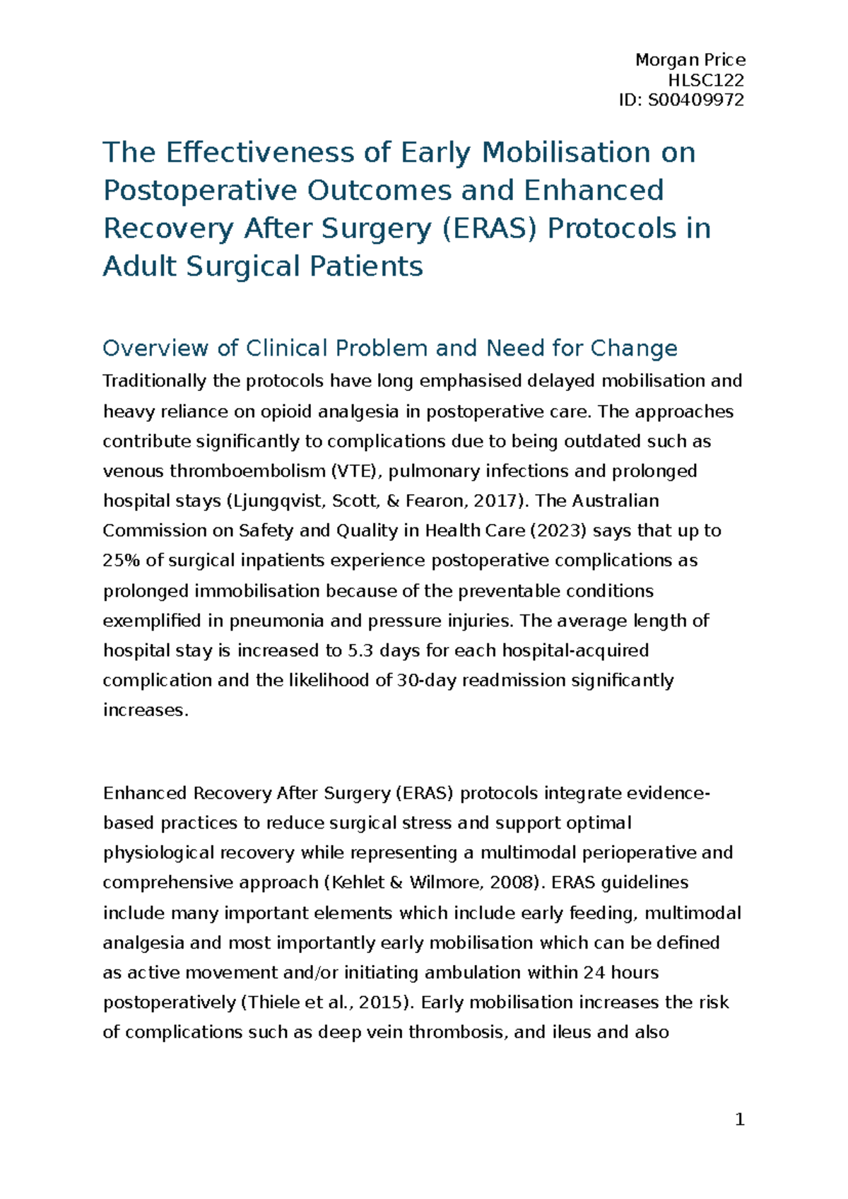 The Effectiveness of Early Mobilisation in ERAS Protocols for Surgical ...