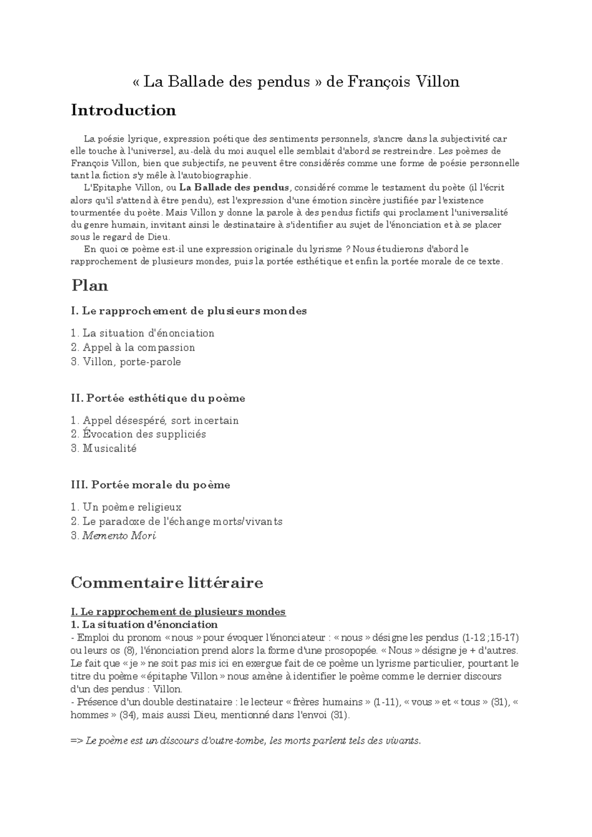 Étude de "La Ballade des pendus" de François Villon : Analyse Lyrique ...