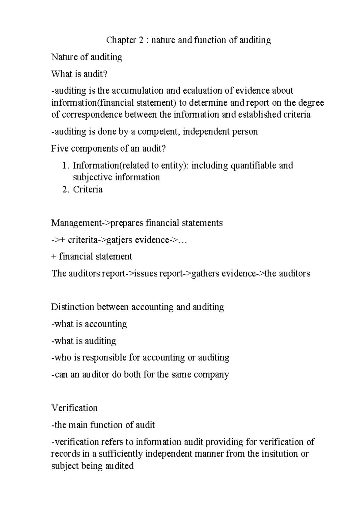 Chapter 2 Summary: Nature and Function of Auditing in Accounting - Studocu
