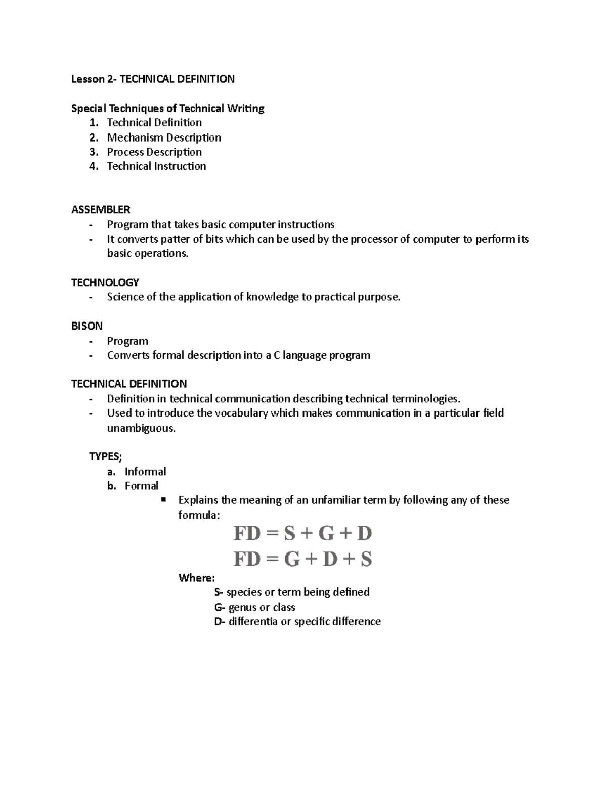 Lesson 2: Technical Definitions in Writing Techniques - Studocu