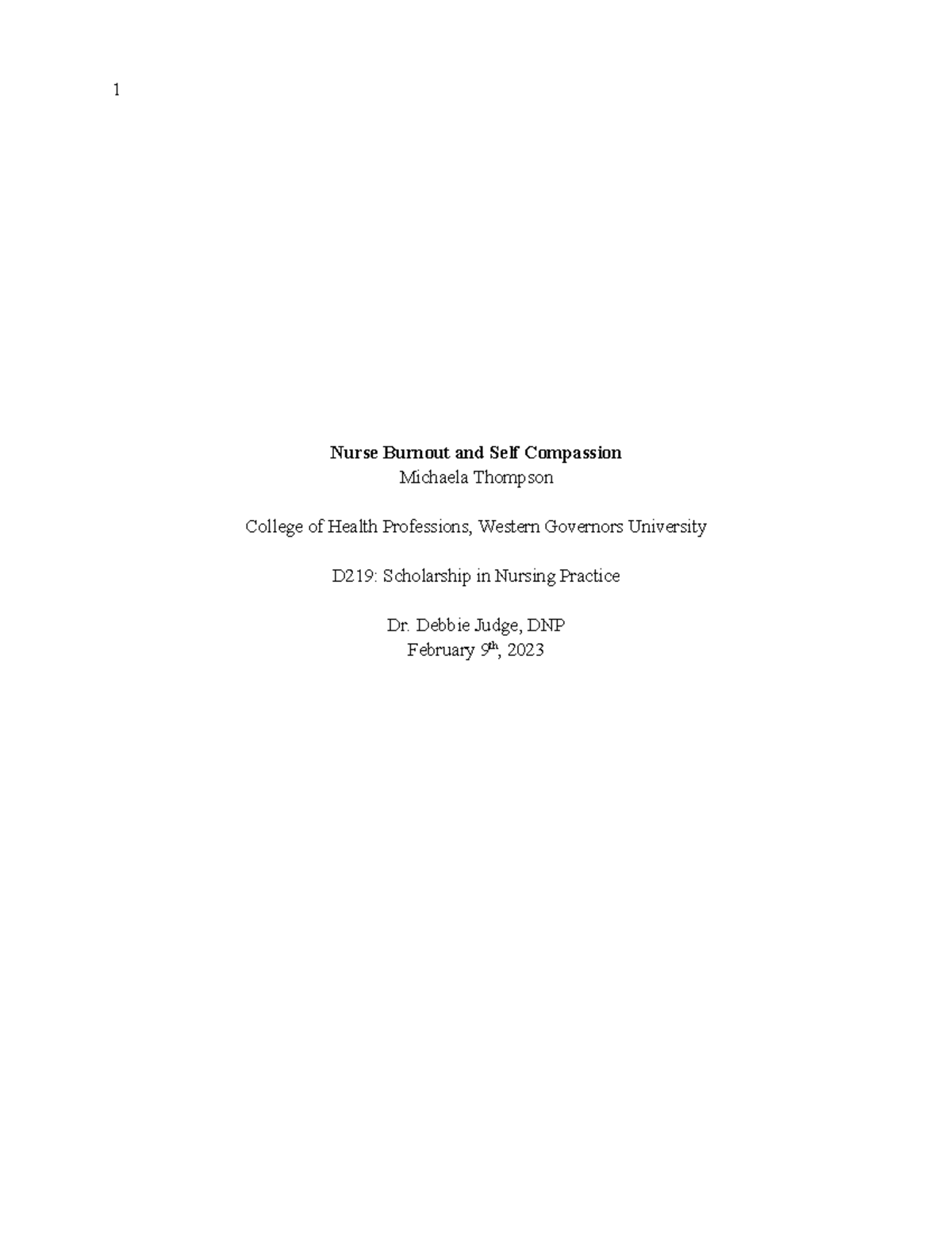 D219 paper - passed first try - Nurse Burnout and Self Compassion ...