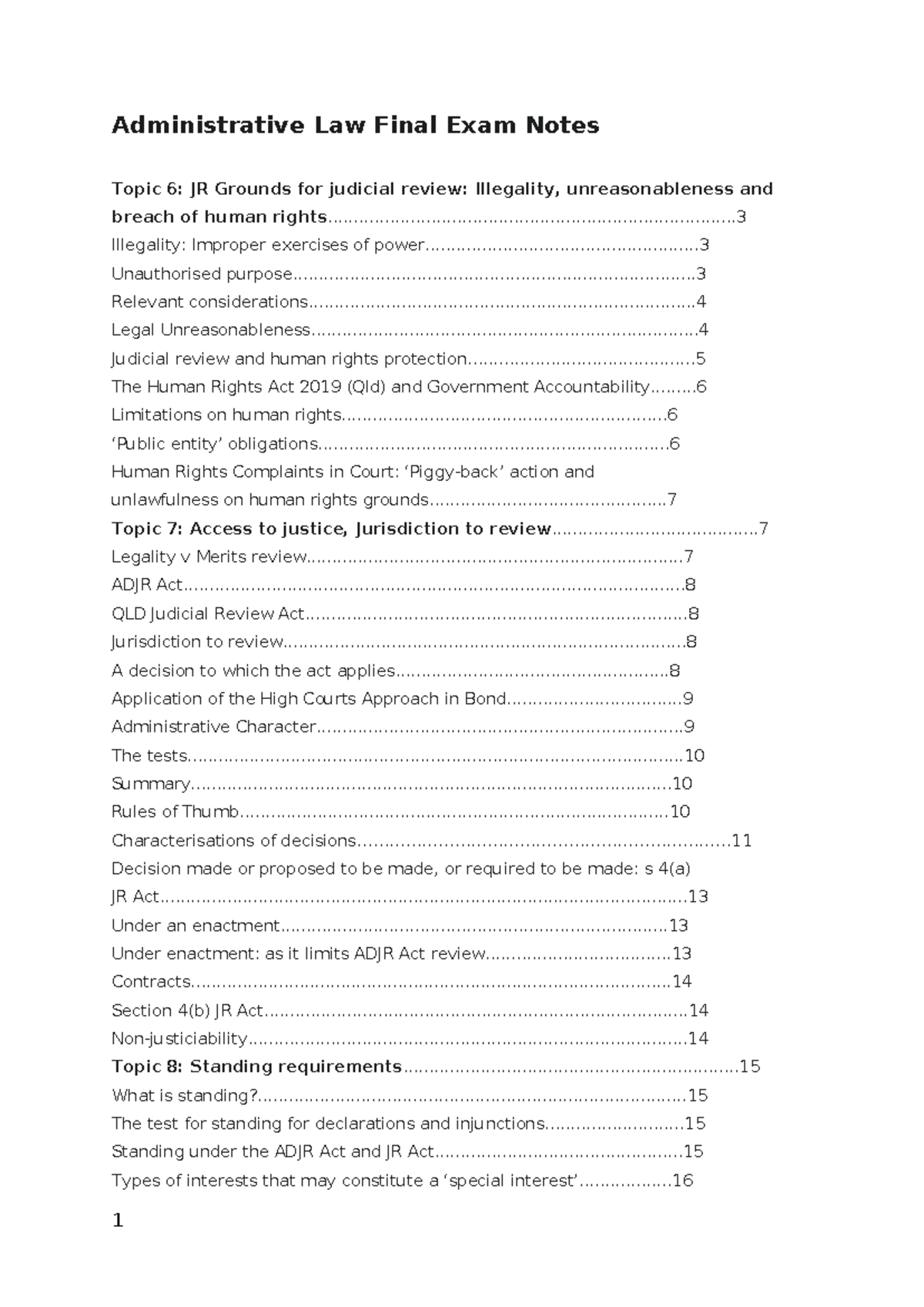 Admin Law Final Exam Notes: Judicial Review & Human Rights (Topic 6-10 ...