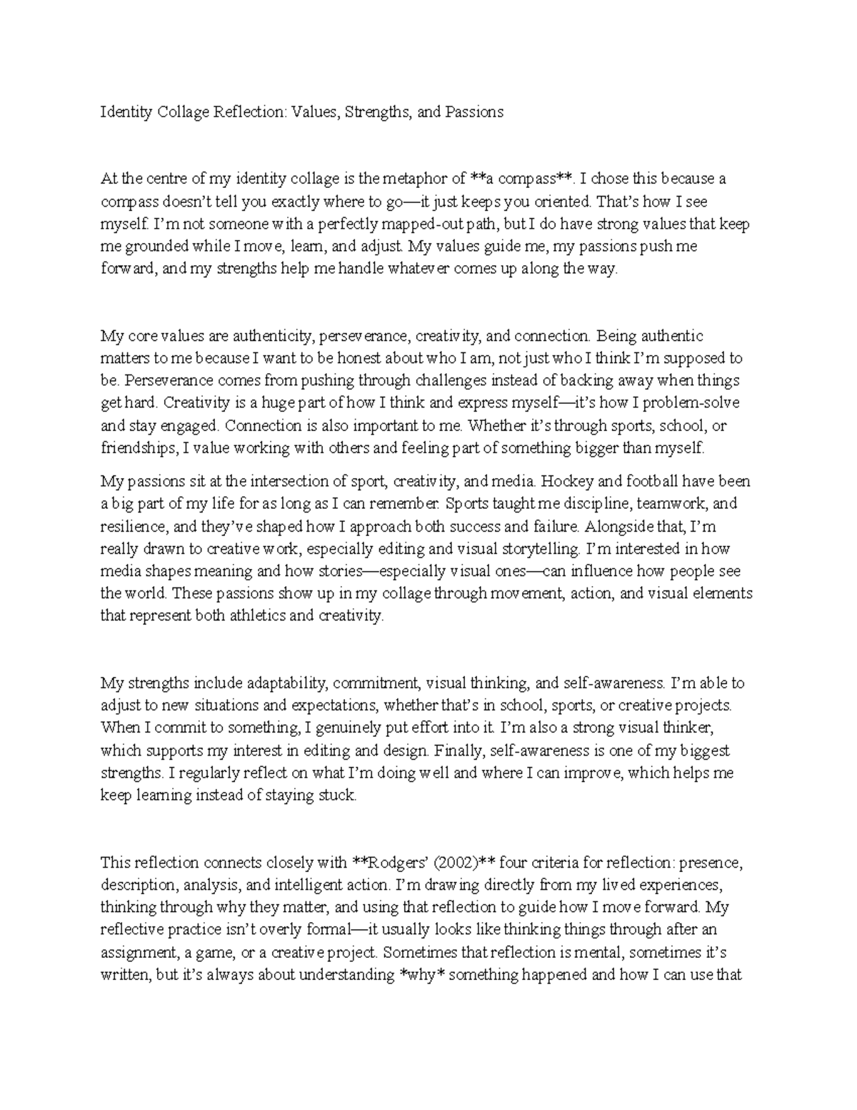 Identity Collage Reflection: Exploring My Values and Strengths - Studocu