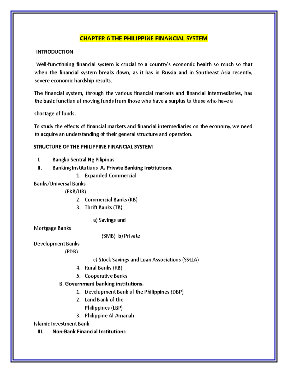THE Philippine Financial System - CHAPTER 6 THE PHILIPPINE FINANCIAL ...