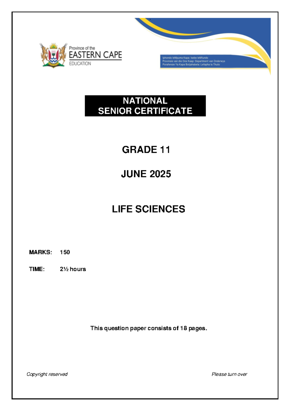 EC GR 11 LFSC JUNE 2025 Life Sciences Final Exam Paper - Studocu