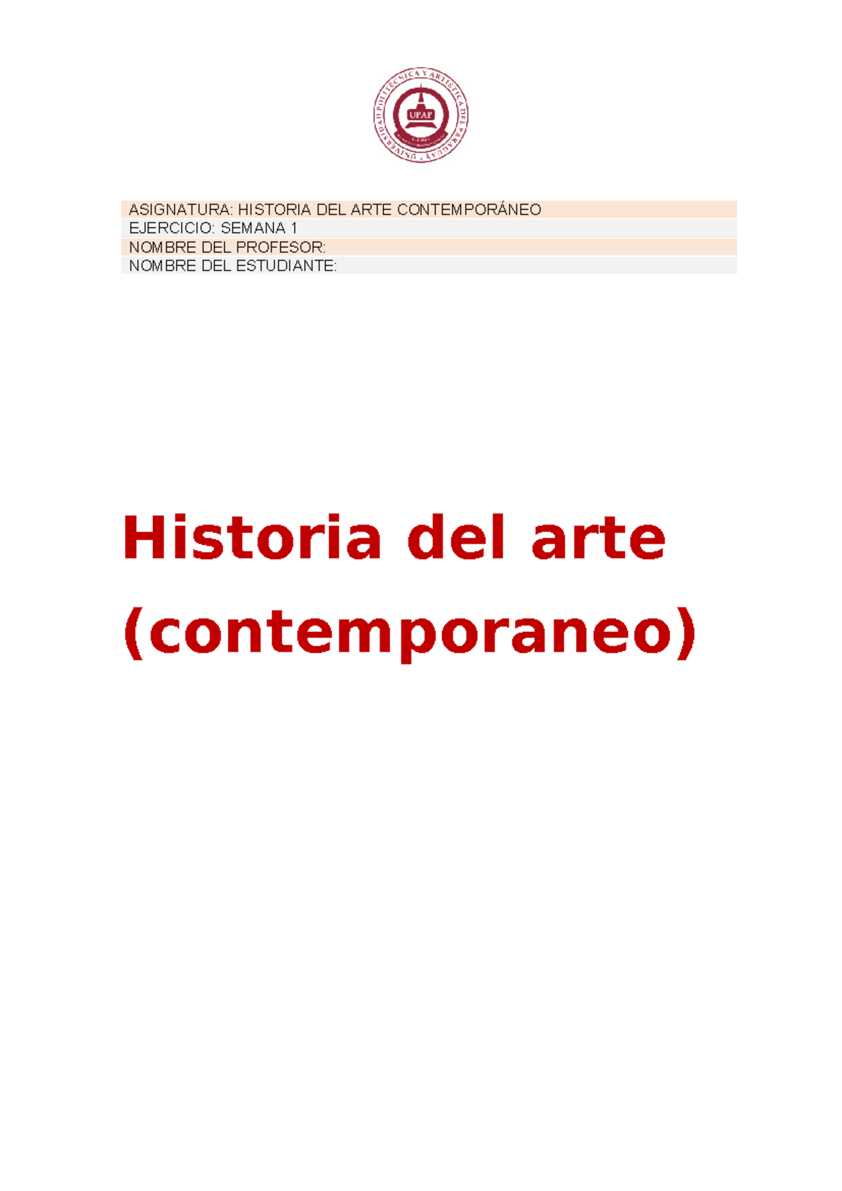 Historia del Arte Contemporáneo - Semana 1 Ficha - Studocu