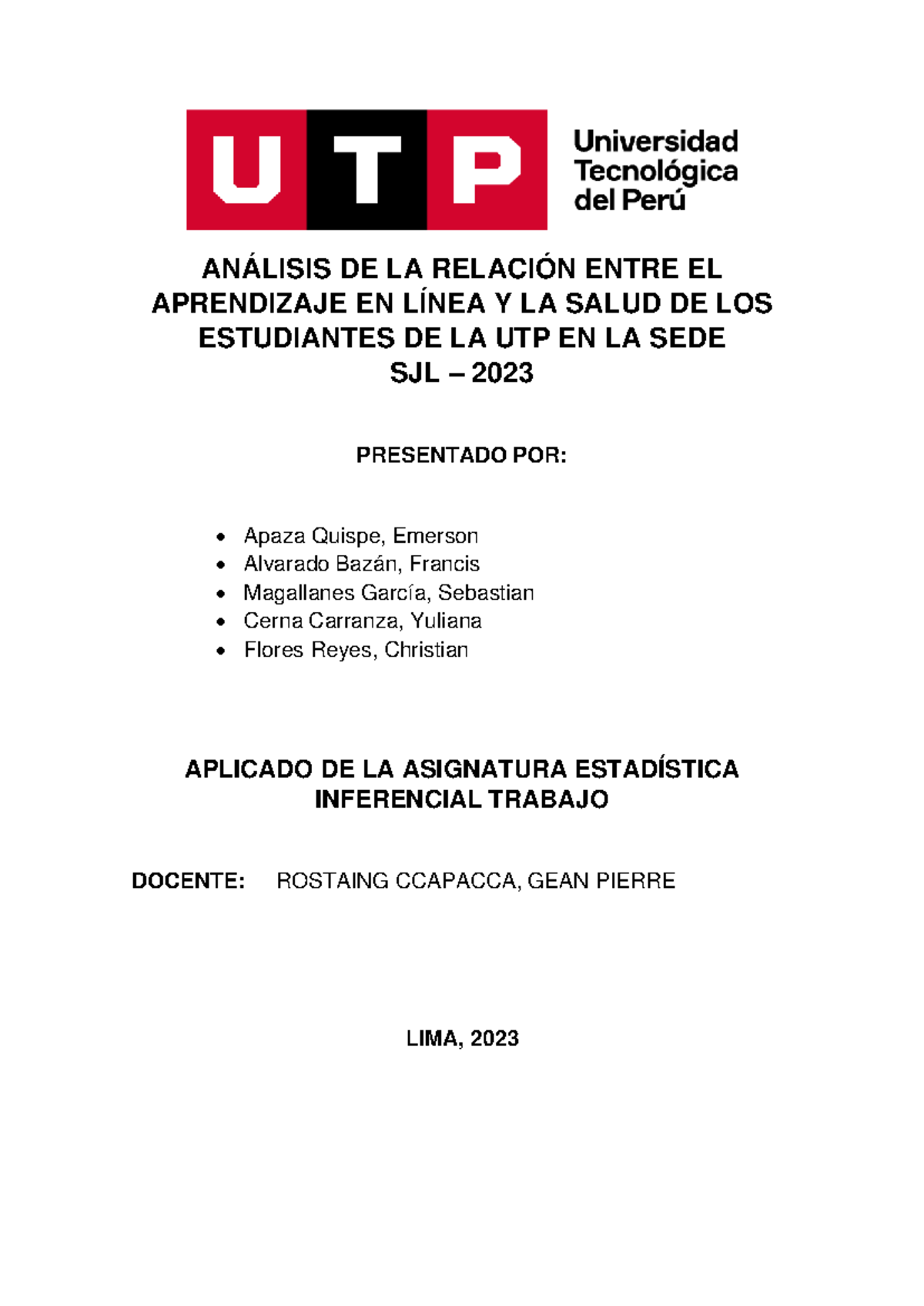 Análisis de Aprendizaje en Línea y Salud de Estudiantes UTP SJL 2023 ...