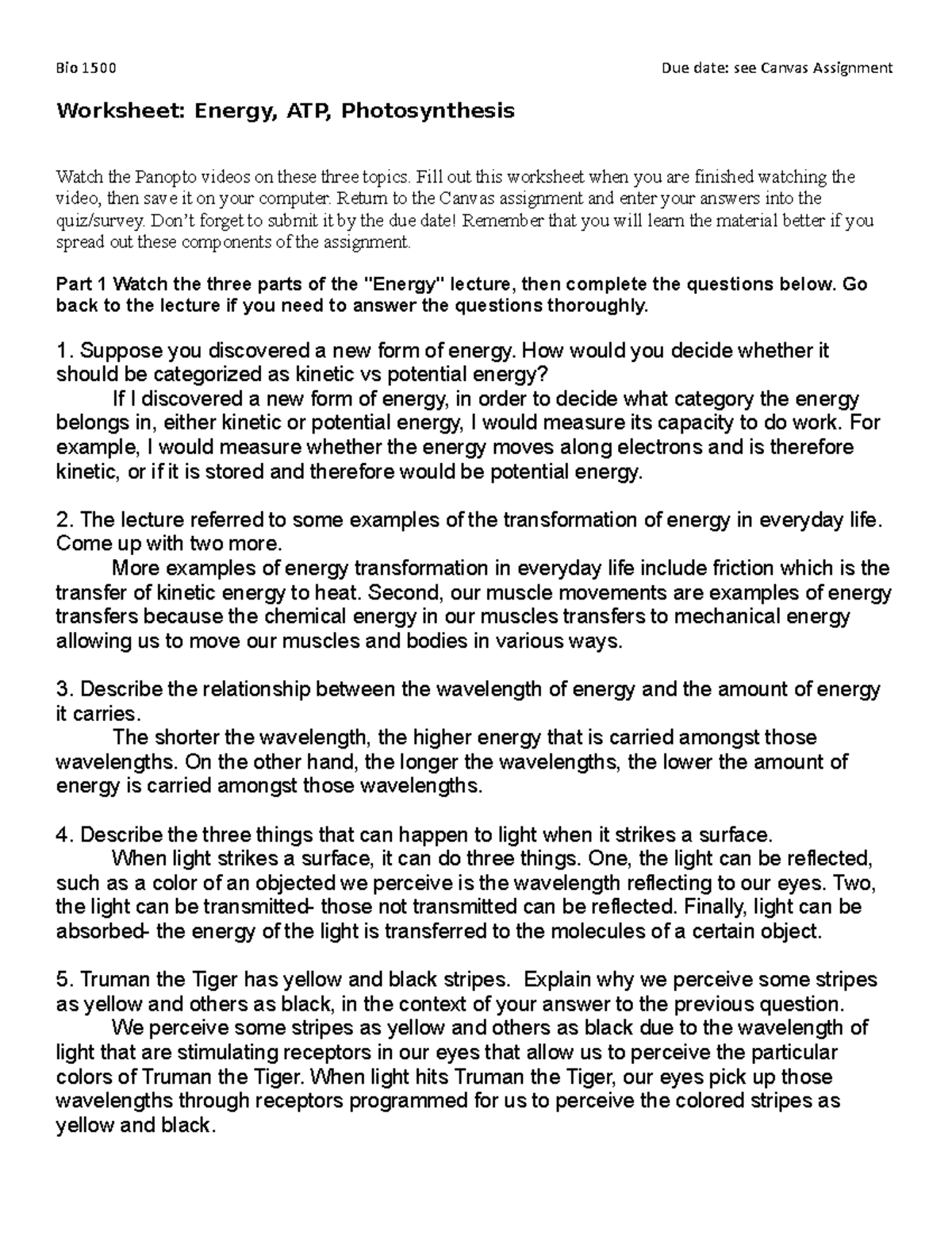 #04 Energy ATP Photosynthesis-1 - Bio 1500 Due date: see Canvas ...