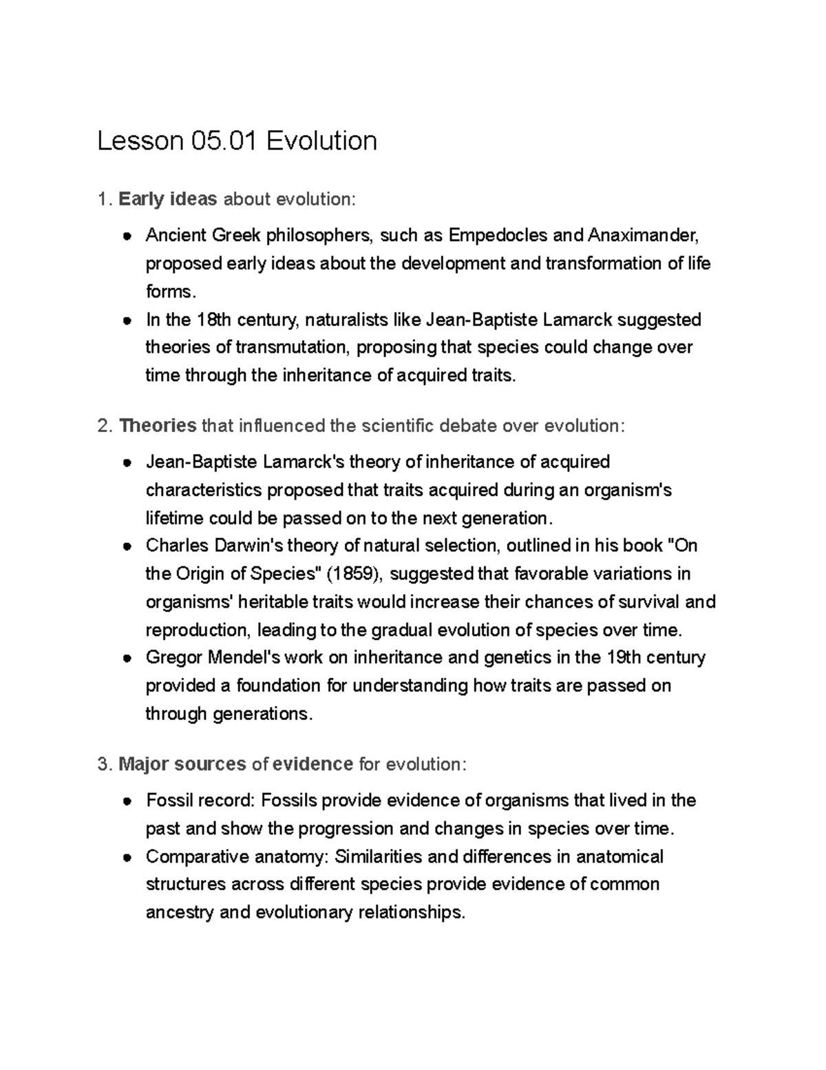 FLVS Mod 5 Bio Lesson 05 Evolutionary Concepts & Evidence - Studocu