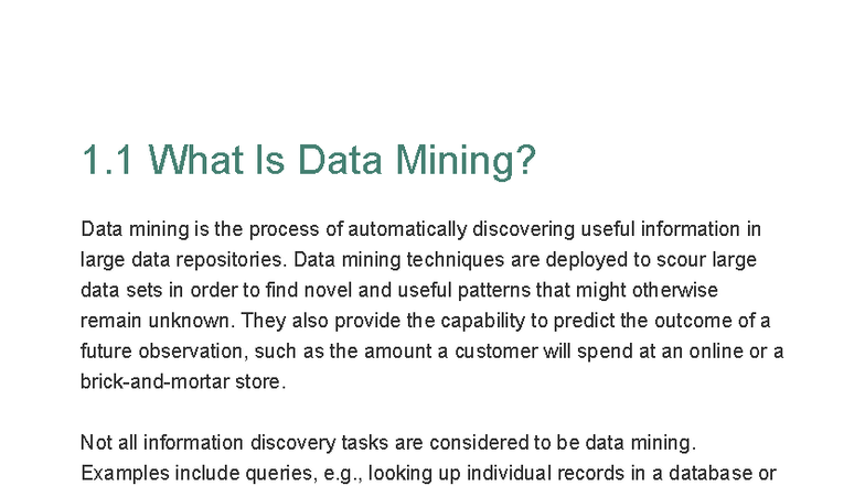 Unit 1: Introduction to Data Mining Concepts and Techniques - Studocu