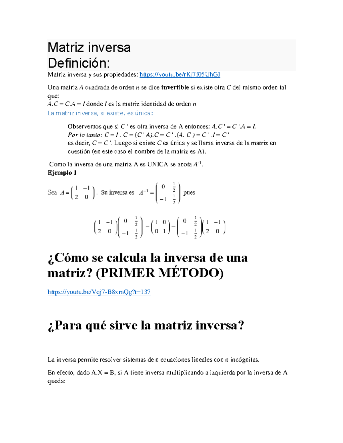 Matriz inversa ( Teorica 2020)9 - Matriz inversa Definición: Matriz ...