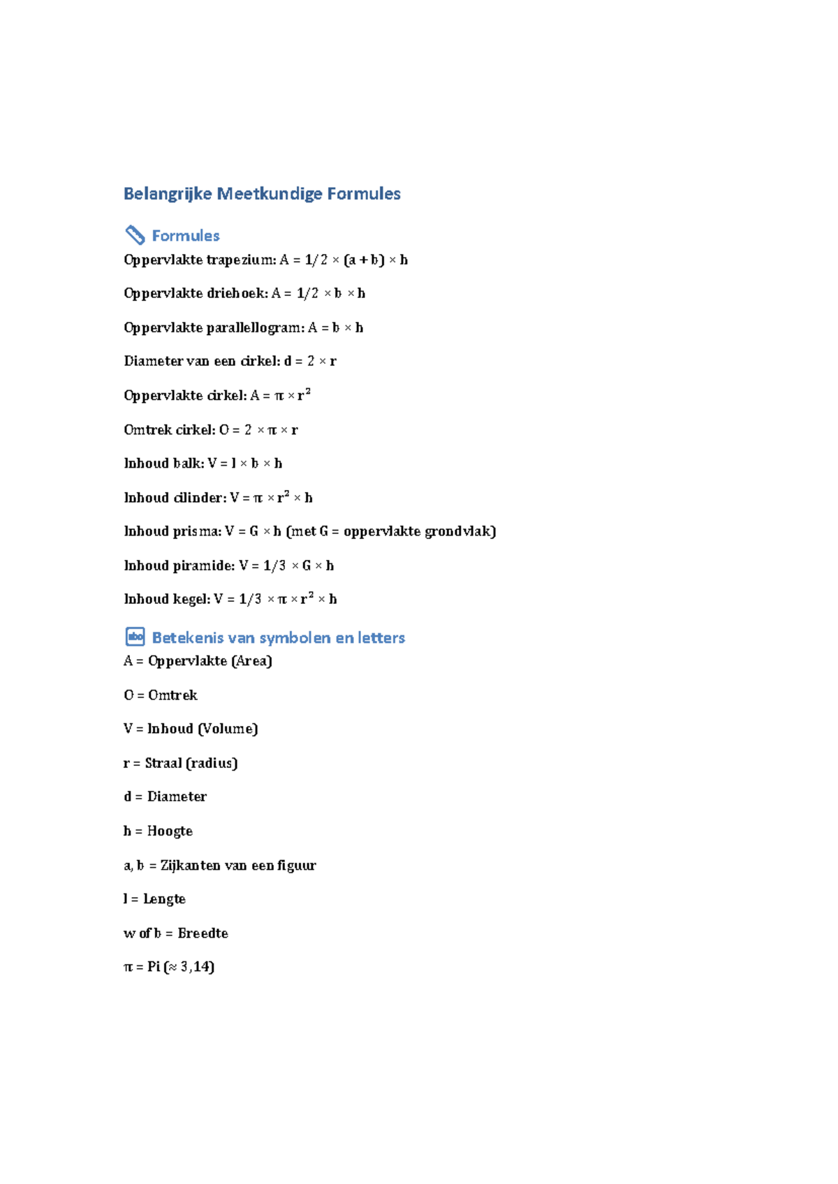 Wiskunde Formules: Belangrijke Meetkundige Formules en Symbolen ...