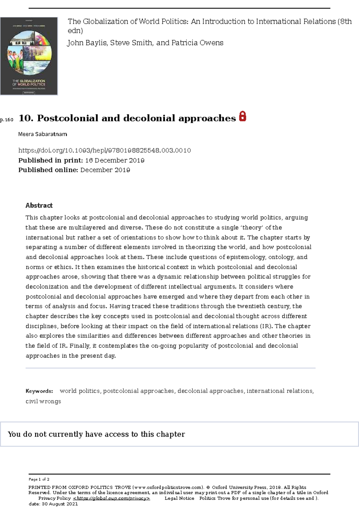 Chapter 10: Postcolonial and Decolonial Approaches in IR - Studocu