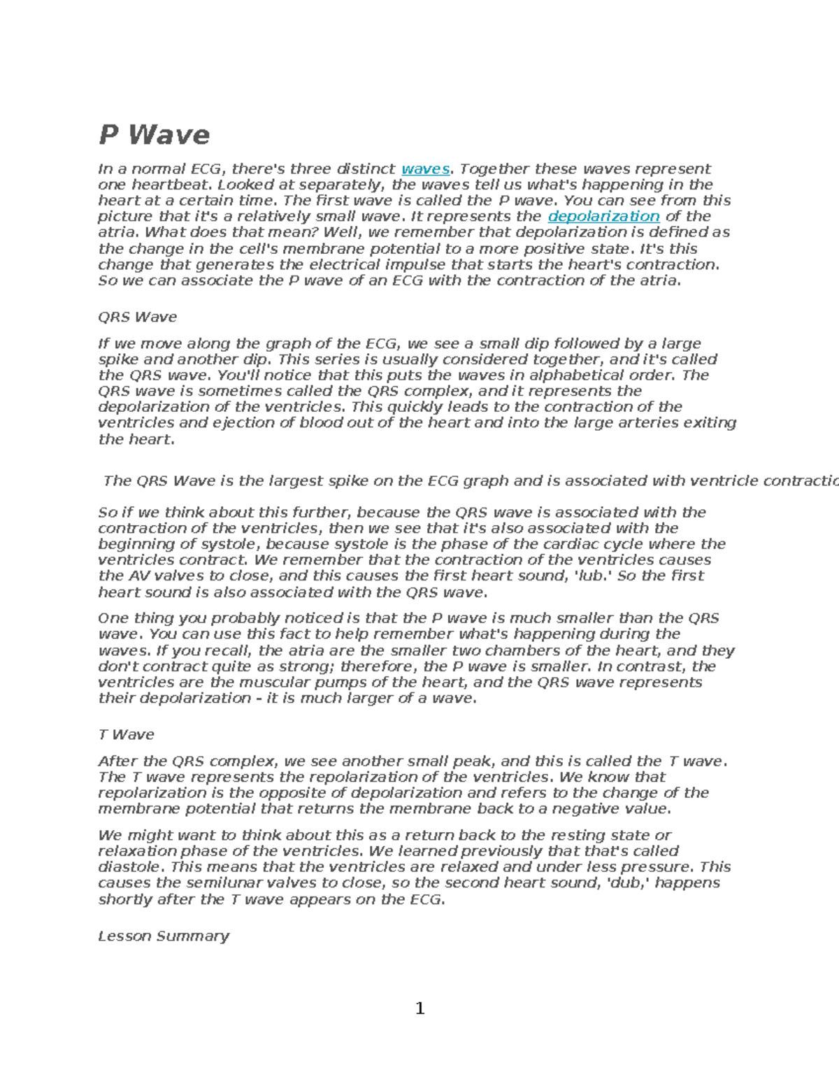 BLood Medical terms - P Wave In a normal ECG, there's three distinct ...