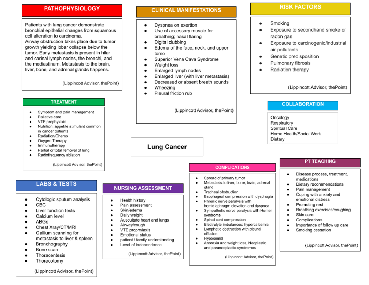 Lung Cancer Concept Map - PATHOPHYSIOLOGY RISK FACTORS CLINICAL ...