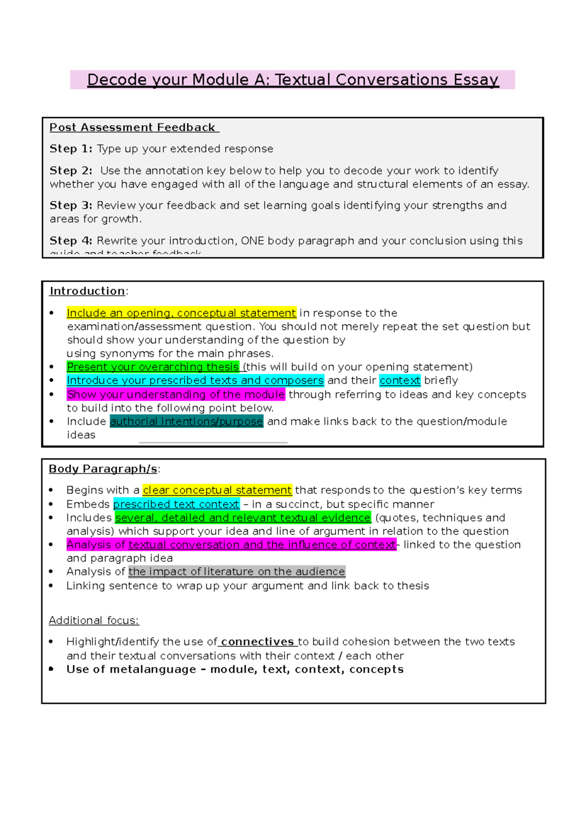 Module A: Textual Conversations Essay Feedback & Revision Guide - Studocu