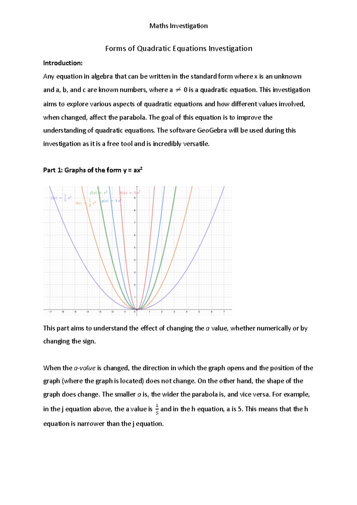 Forms of Quadratic Equations Investigation - Forms of Quadratic ...