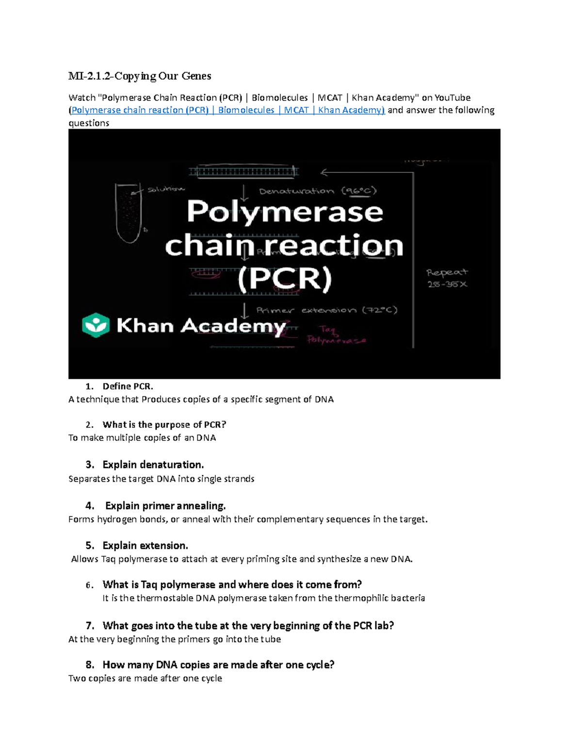 Copying our genes worksheet - MI-2.1-Copying Our Genes Watch ...