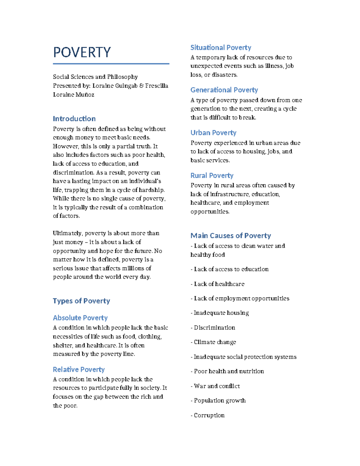 Poverty Report - SSP Notes on Causes and Types of Poverty - Studocu