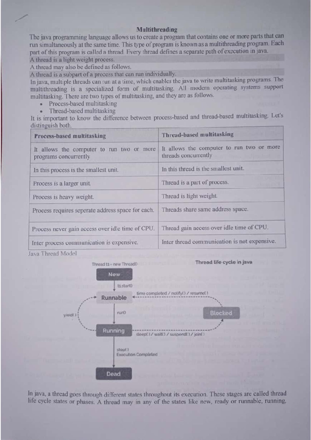 Java Multithreading Concepts and Thread Life Cycle Overview - Studocu
