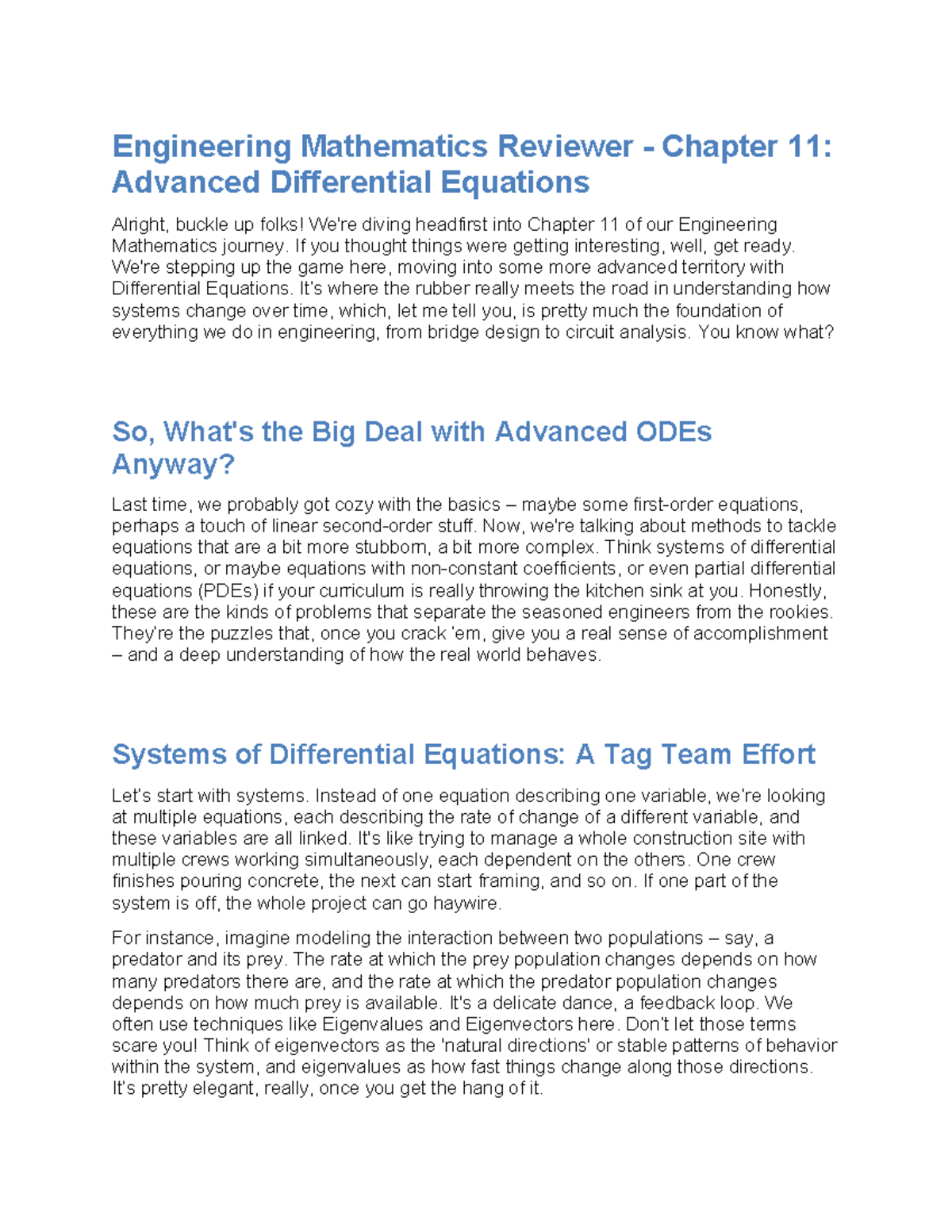 Engineering Math Reviewer: Chapter 11 - Advanced Differential Equations - Studocu